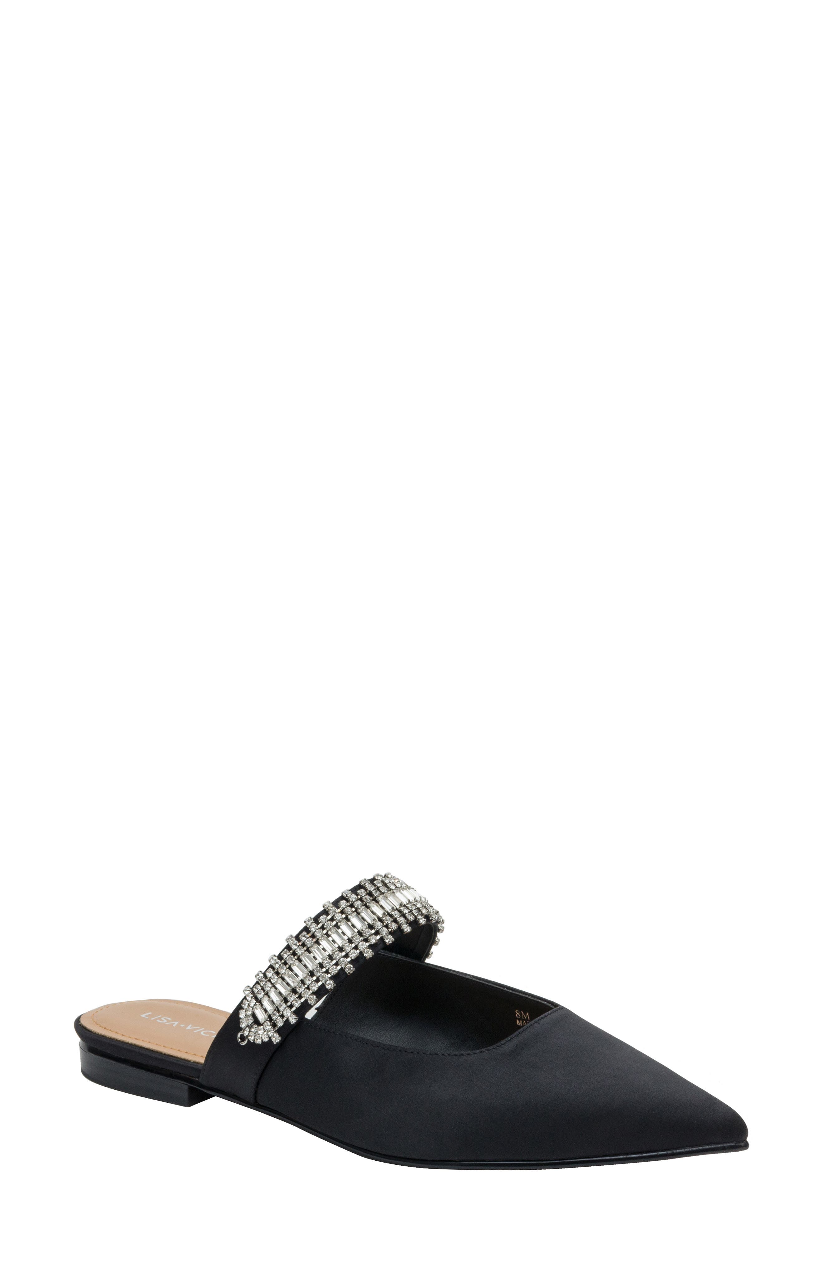 Lisa Vicky Move Crystal Embellished Pointed Toe Satin Flat (Women ...