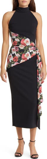 Chiara Boni La Petite Robe Gudairi Floral Panel Cascade Detail Halter ...