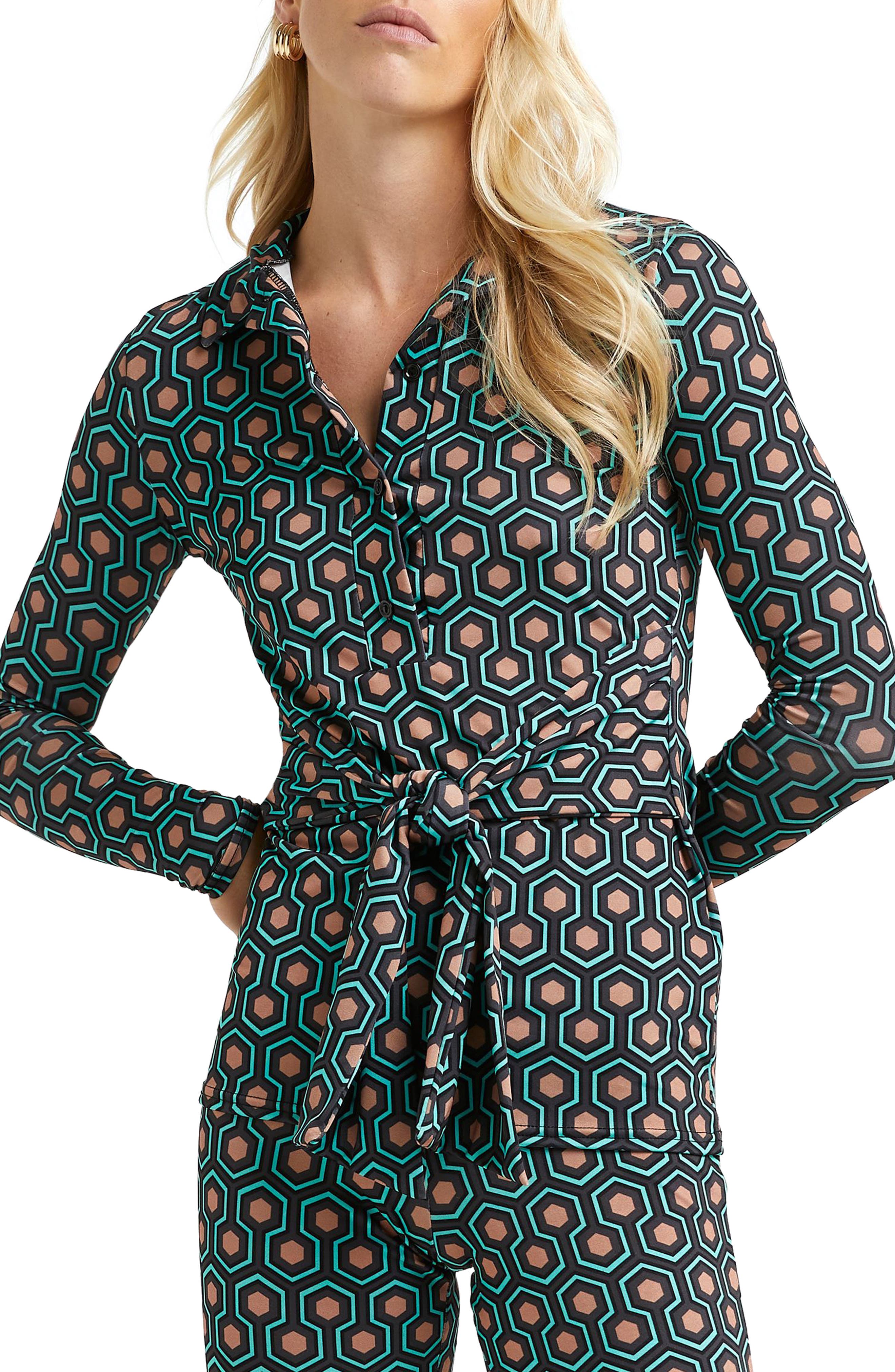 River Island Geo Print Long Sleeve Tie Front Shirt | Nordstromrack