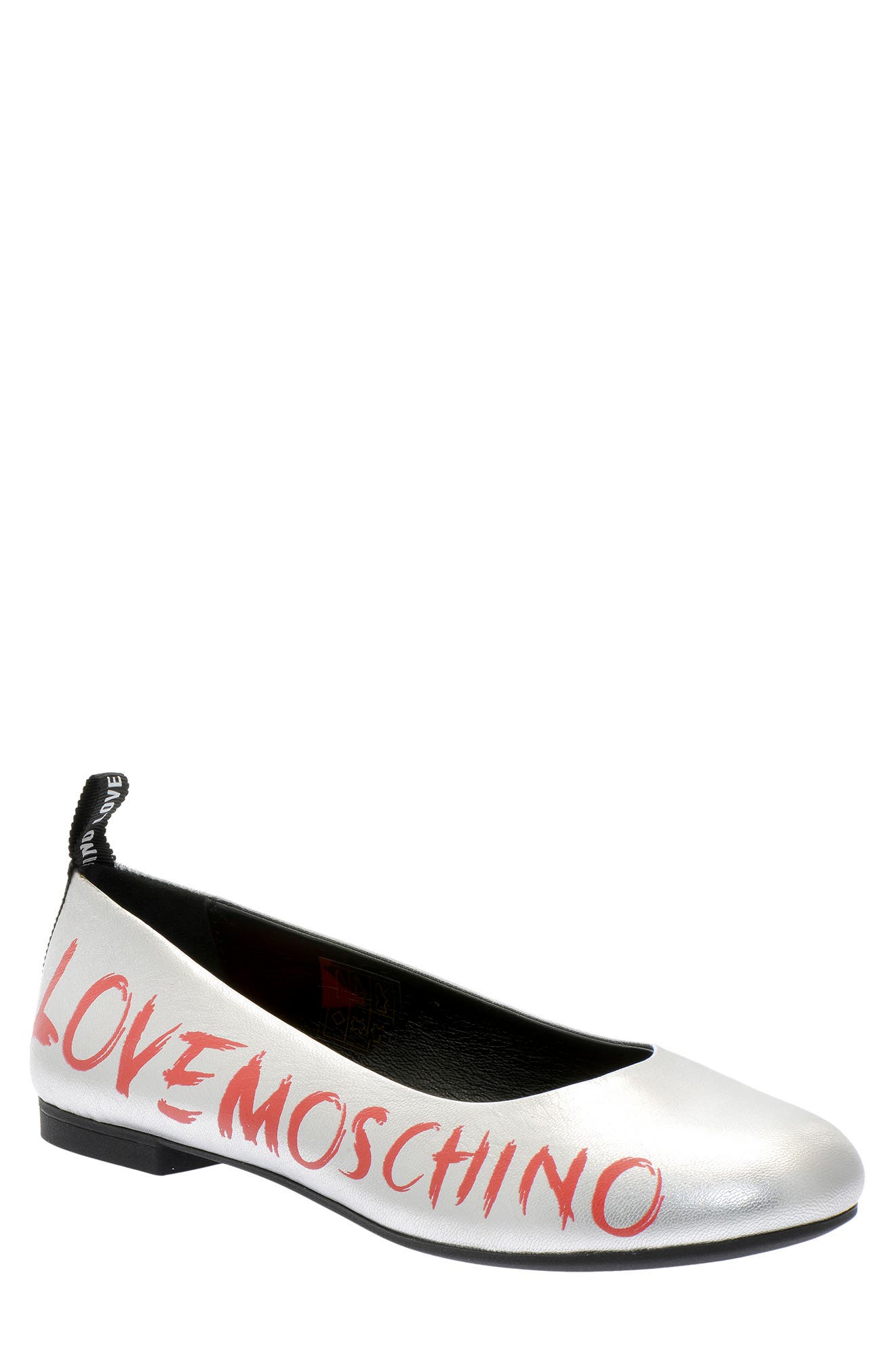 Love Moschino Logo Print Metallic Ballet Flat | Nordstromrack