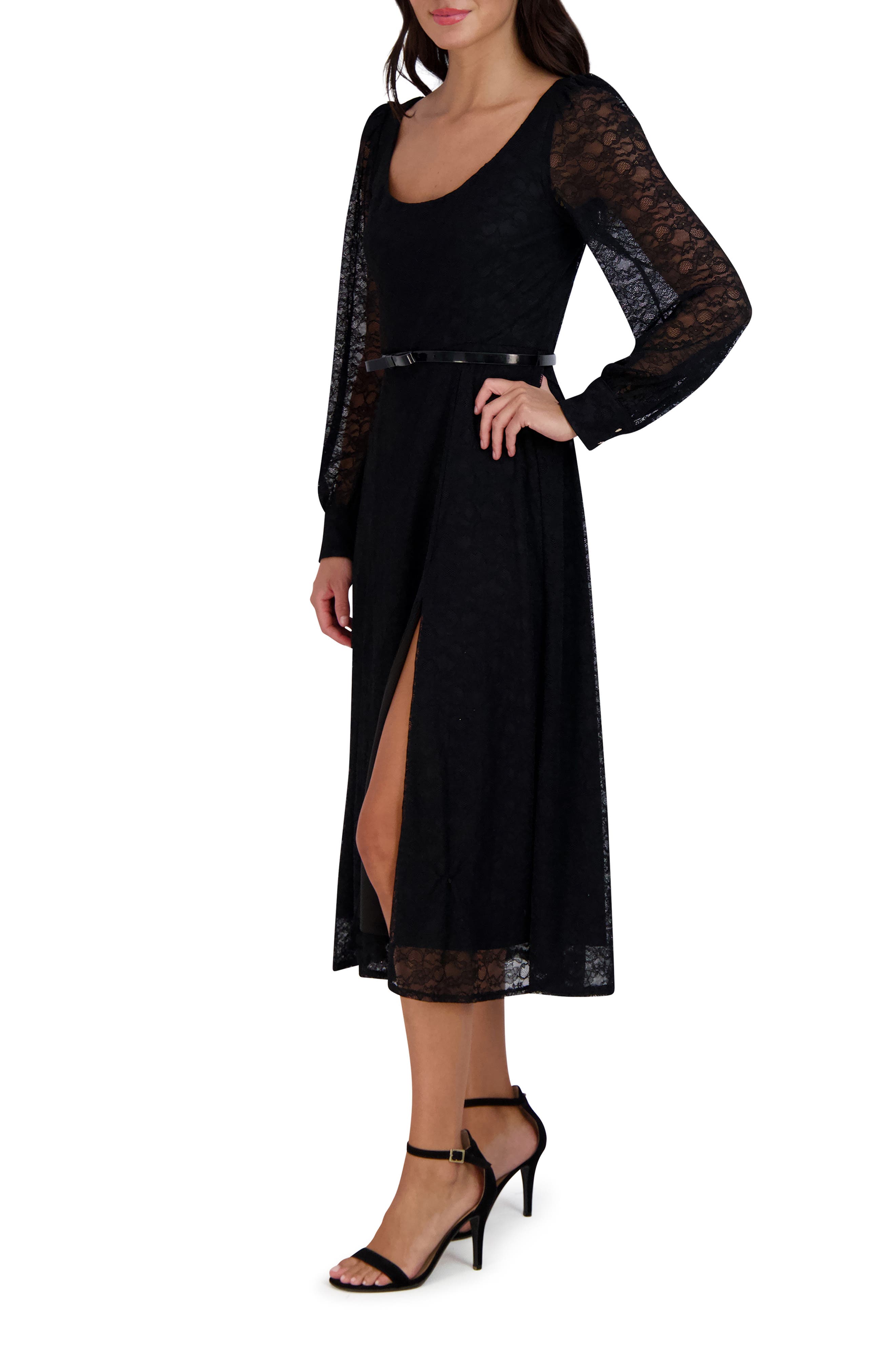 Julia Jordan Lace Overlay Long Sleeve Midi Dress | Nordstromrack