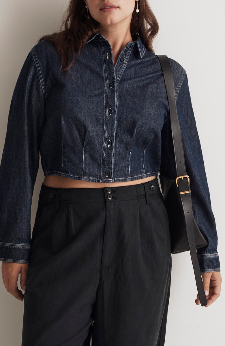 Madewell Denim Pleated Crop Button-Up Shirt | Nordstrom