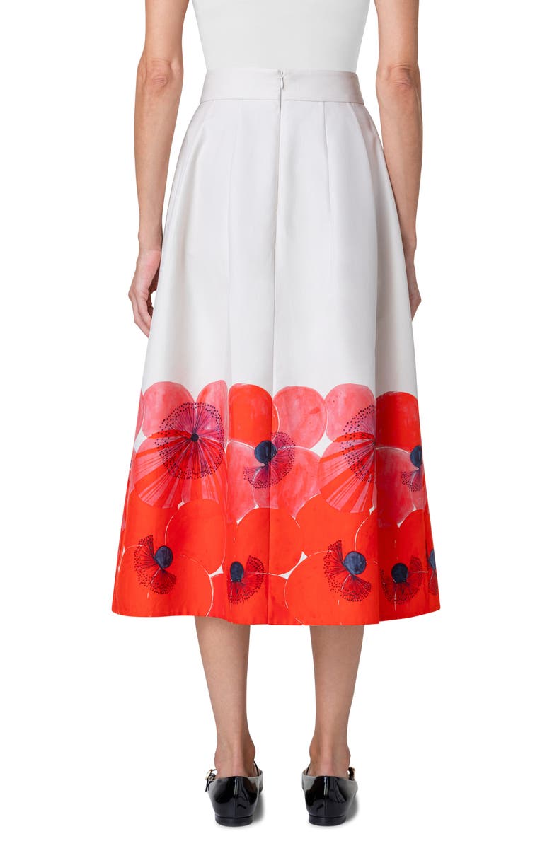 Akris Poppy Print Cotton & Silk Blend Midi Skirt | Nordstromrack
