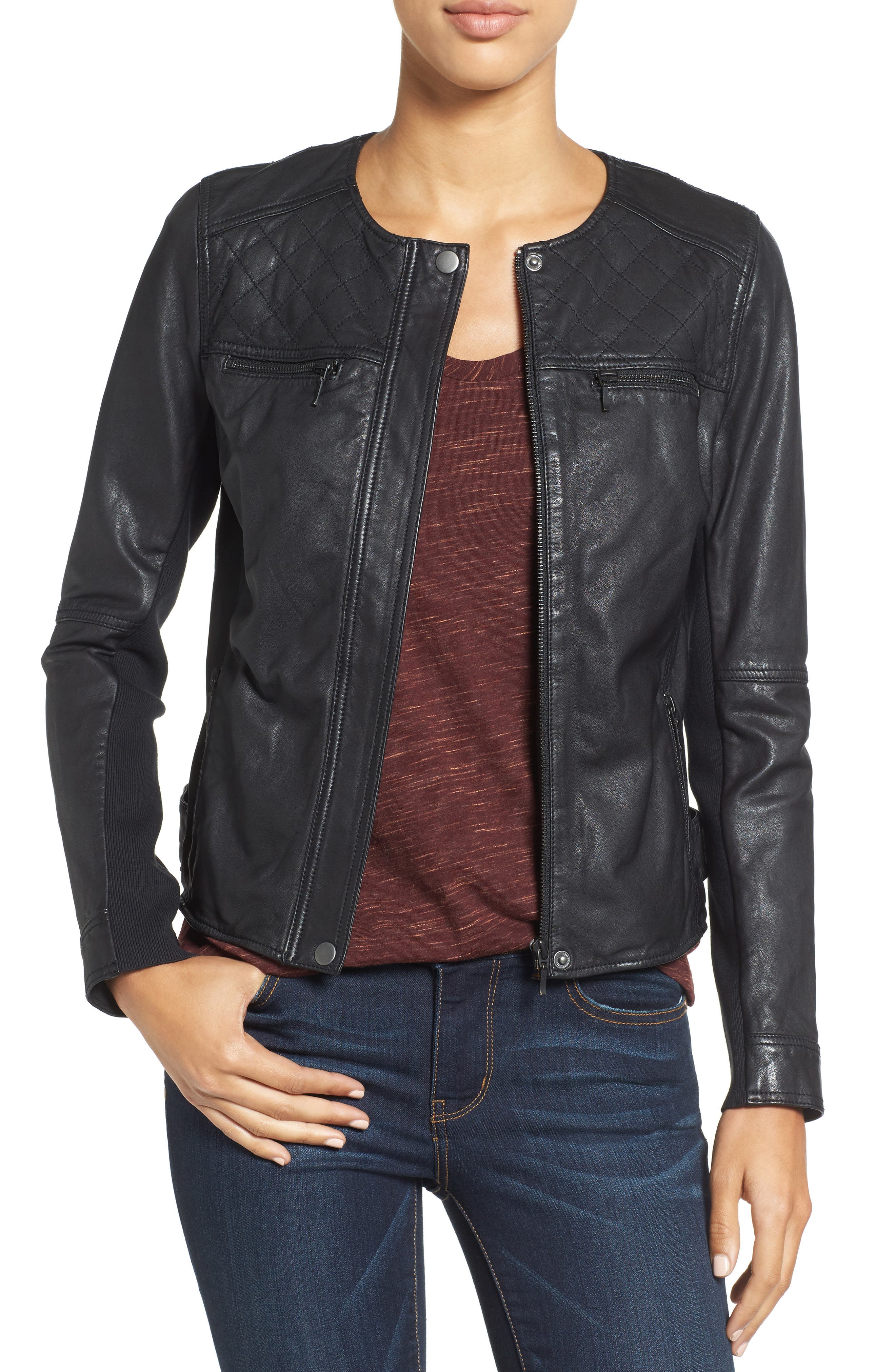 Caslon® Collarless Leather Jacket | Nordstromrack