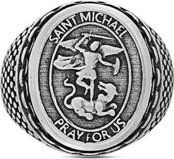 NES JEWELRY Men's Saint Michael Stainless Steel Signet Ring - Size 10 ...