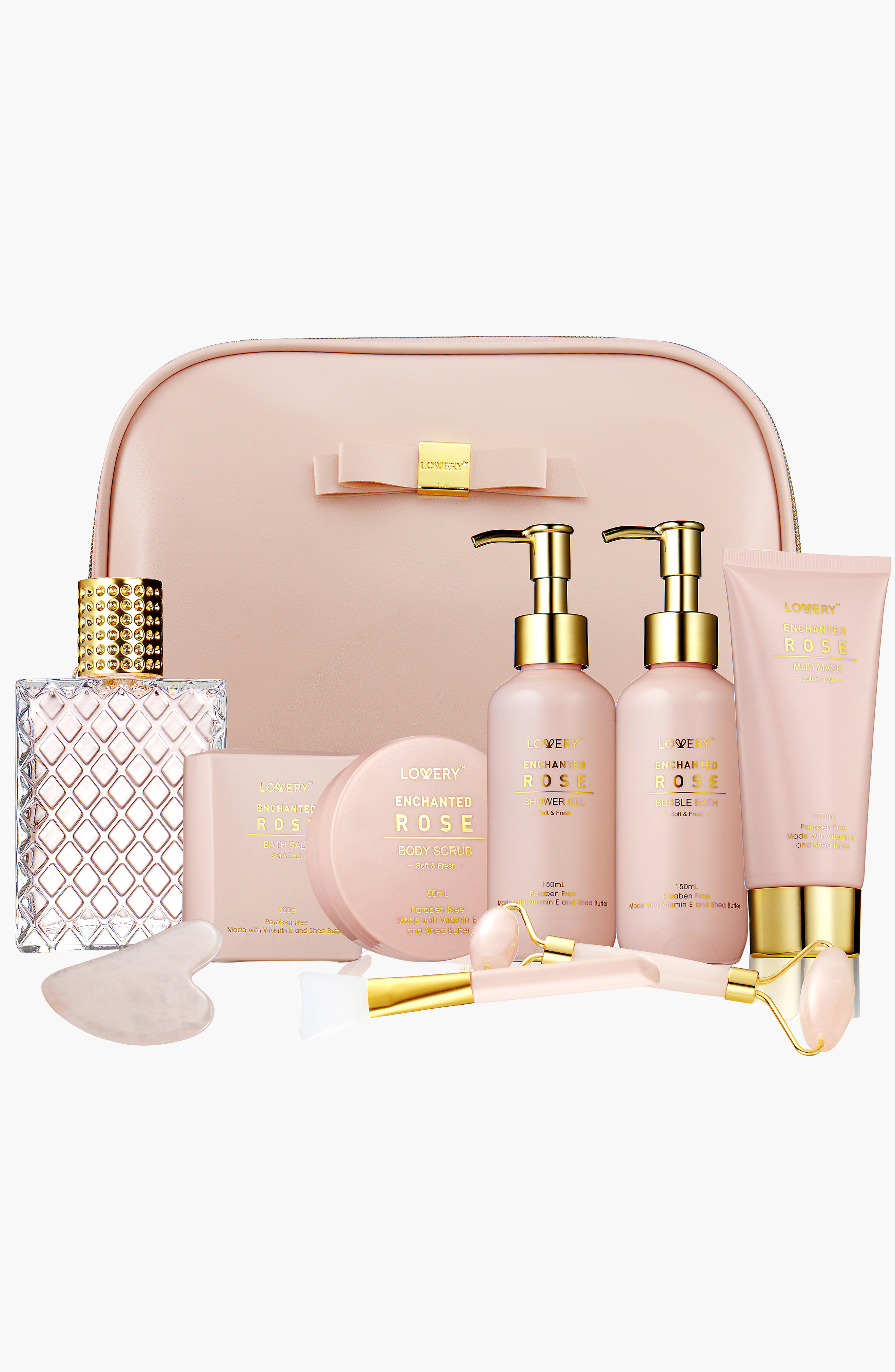 Lovery Luxury Enchanted Rose Bath & Body Beauty Kit with Leather Bag ...