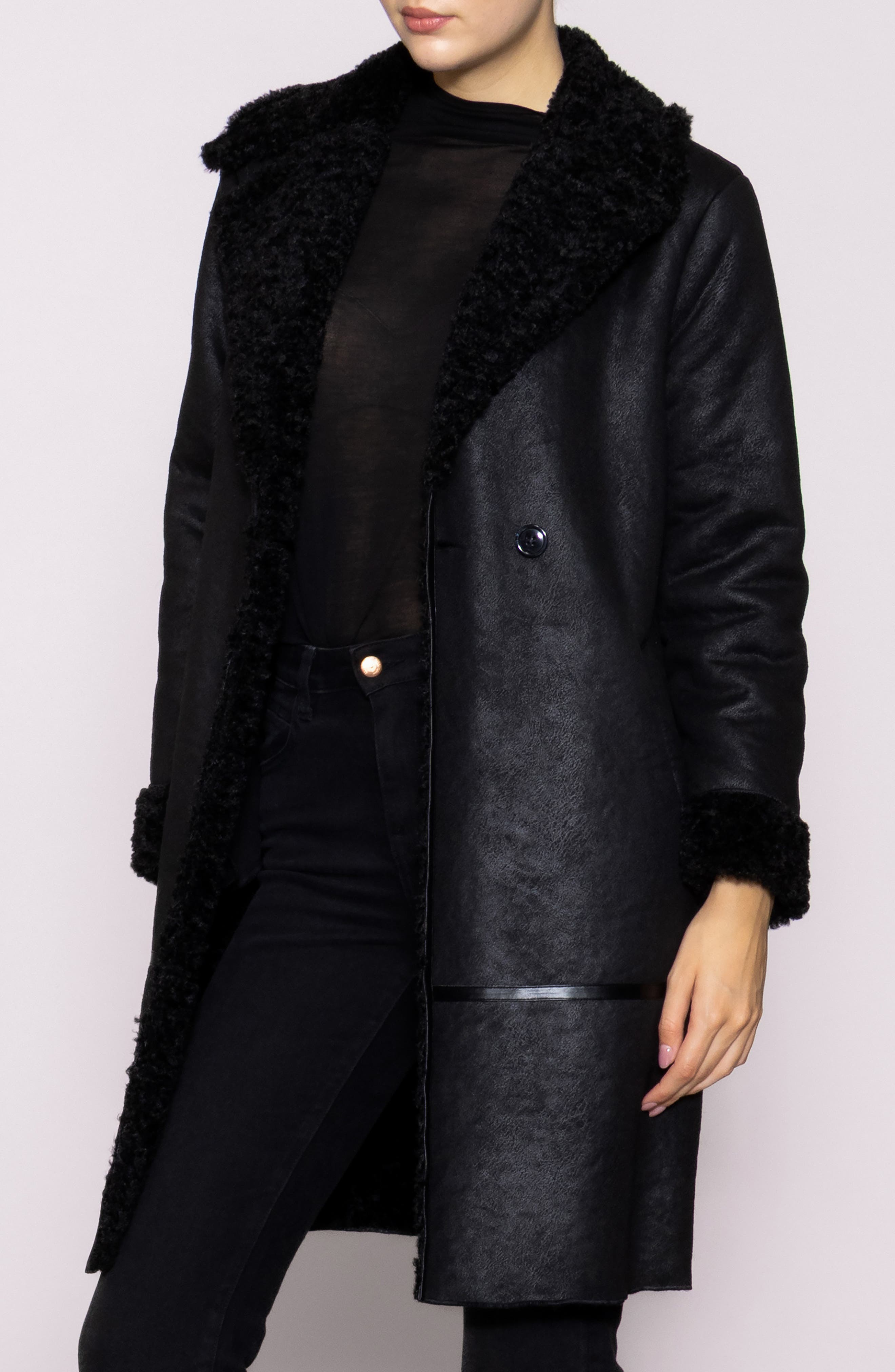 MELLODAY Faux Shearling Lined Faux Leather Coat | Nordstromrack