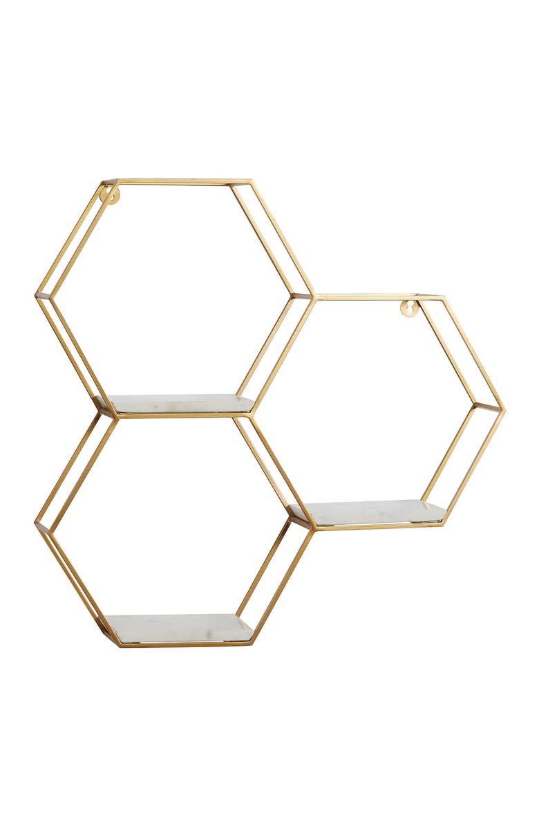 WILLOW ROW Goldtone Marble Hexagon Wall Shelf | Nordstromrack