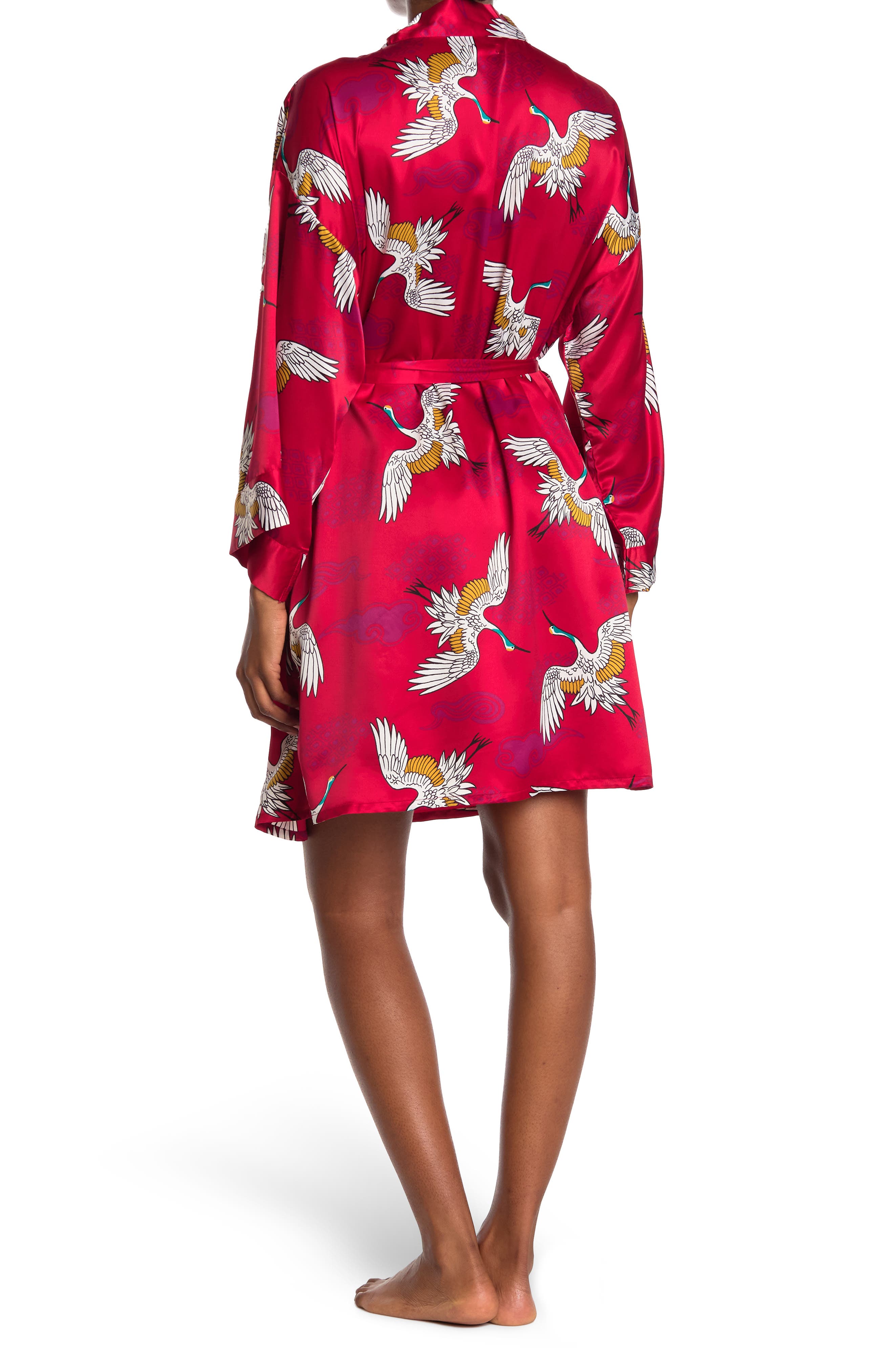 LAYLA Crane Print Long Sleeve Satin Wrap Robe | Nordstromrack