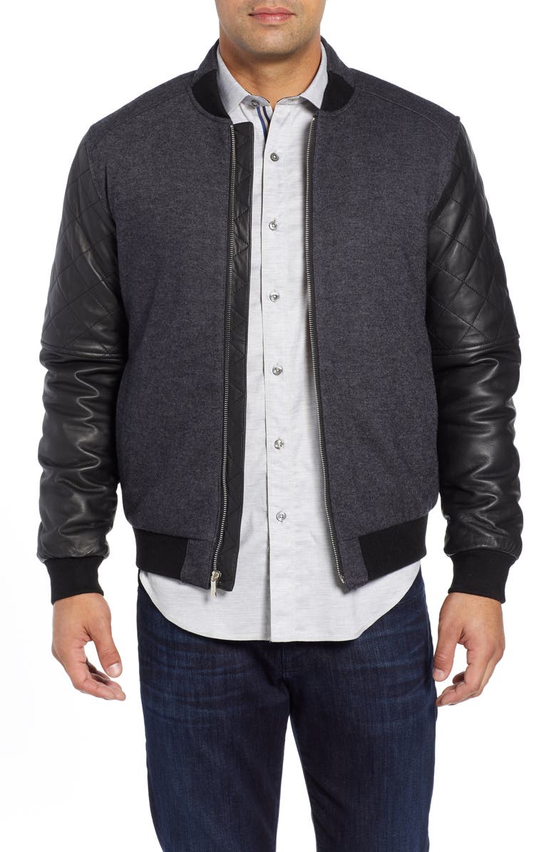 Bugatchi Wool Blend & Leather Bomber Jacket | Nordstrom