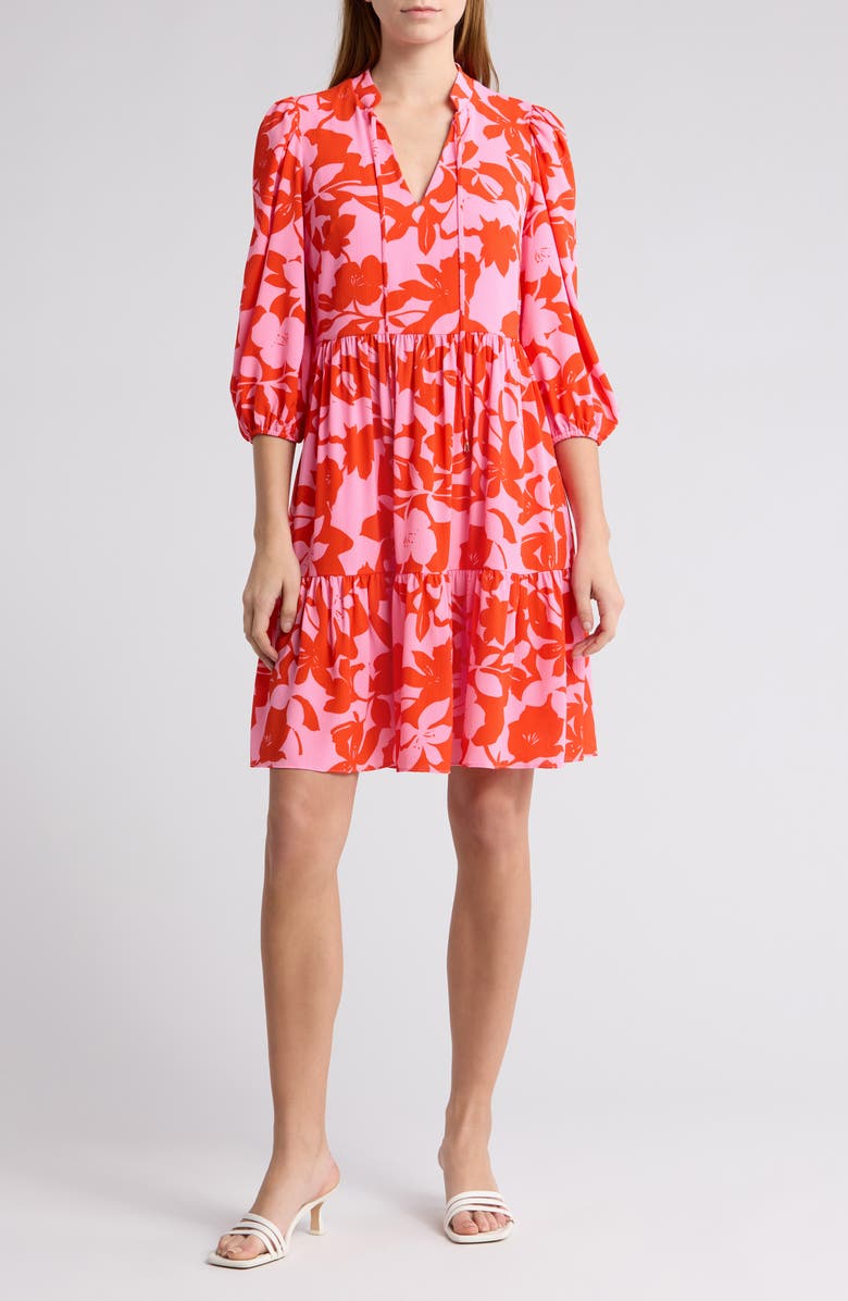 Eliza J Floral Long Sleeve Tiered Shift Dress | Nordstromrack