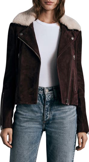 rag & bone Mack Suede Biker Jacket with Genuine Shearling Collar | Nordstrom