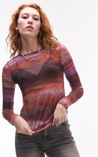Topshop Abstract Print Mesh Top | Nordstrom