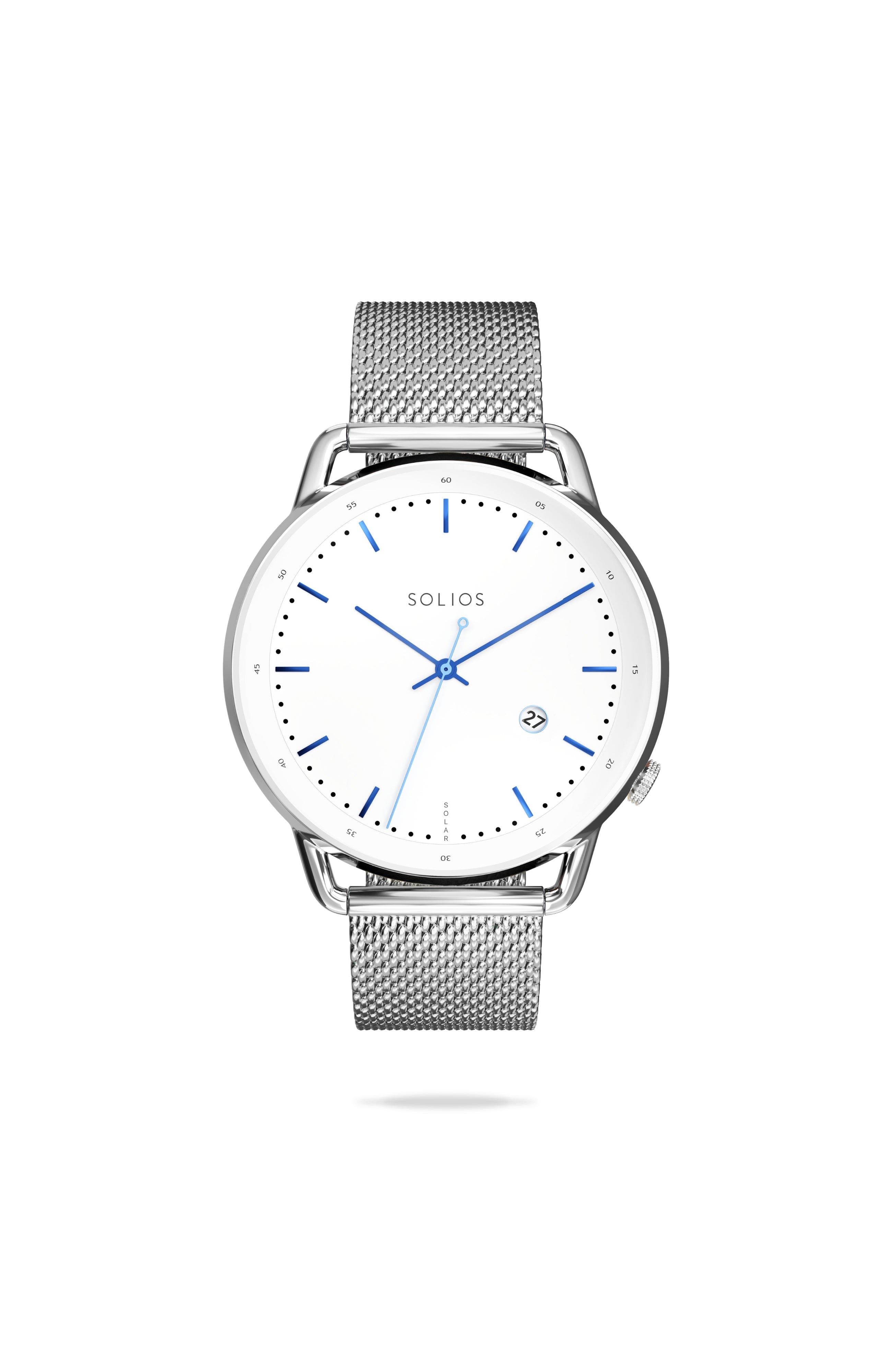 Solios Watches The Solar Curve | White Dial In Silver Mesh Metal | ModeSens