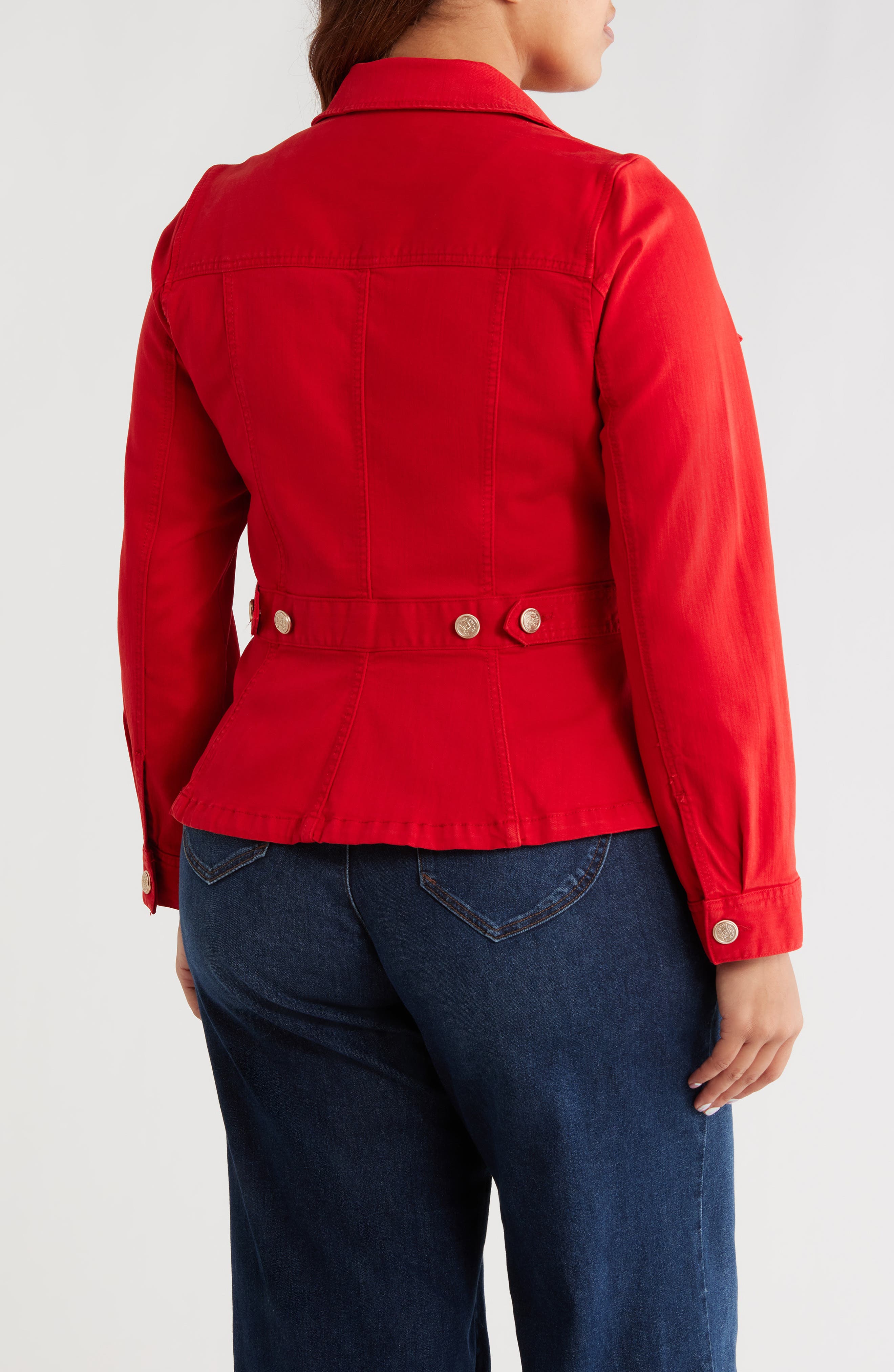Liverpool Tab Detail Peplum Stretch Denim Jacket | Nordstrom