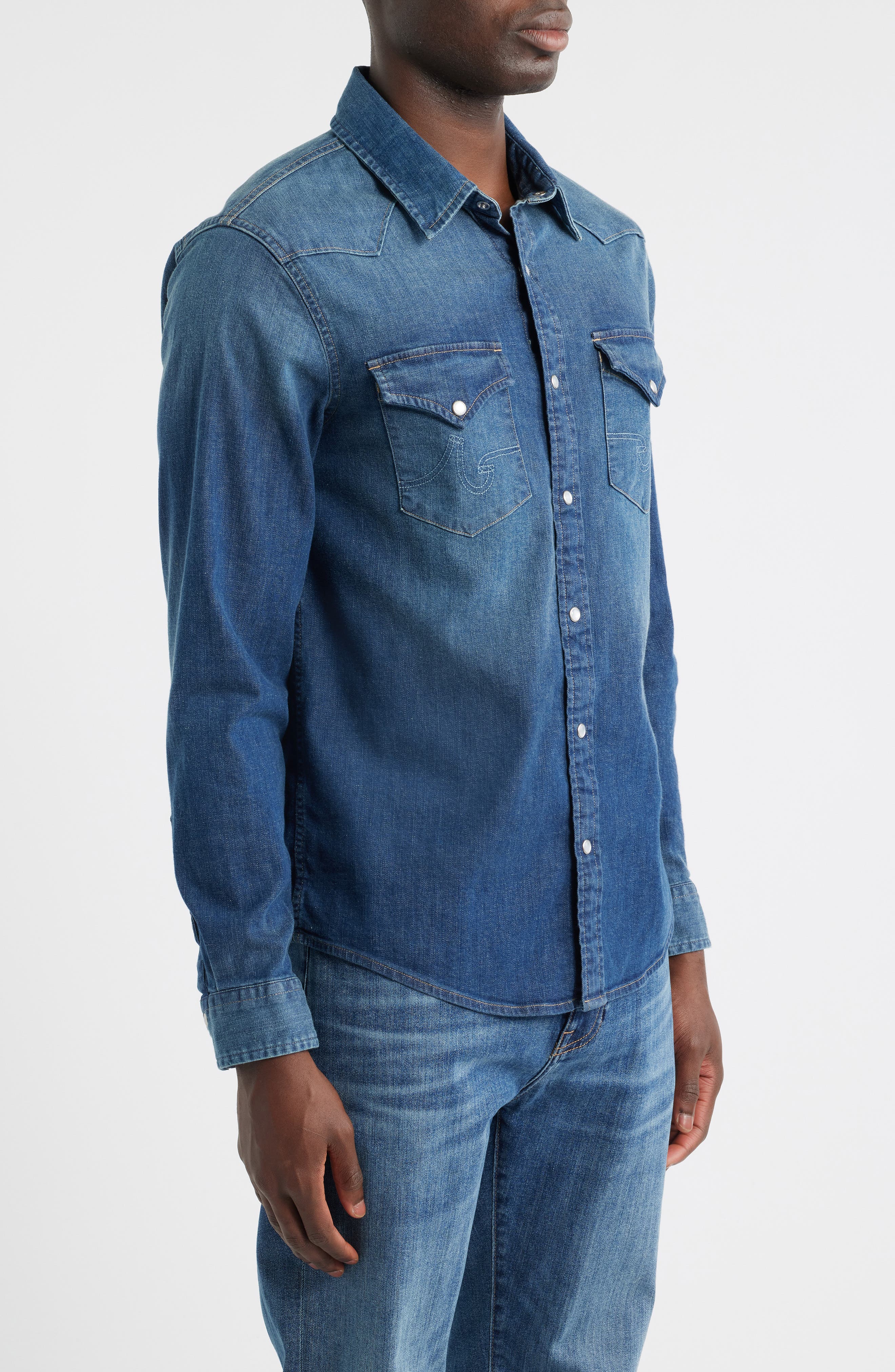 AG Huston Classic Fit Western Denim Snap-Up Shirt | Nordstrom