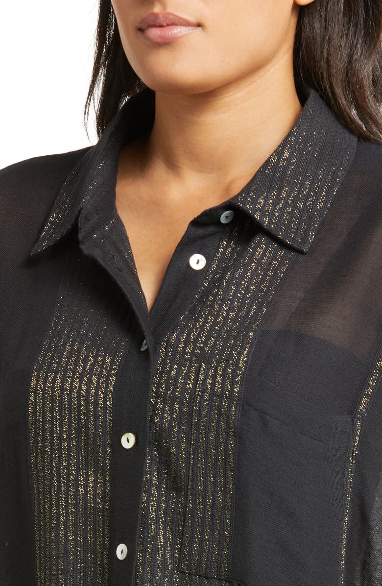 Elan Cinched Sides Long Sleeve Cover-Up Shirtdress | Nordstromrack