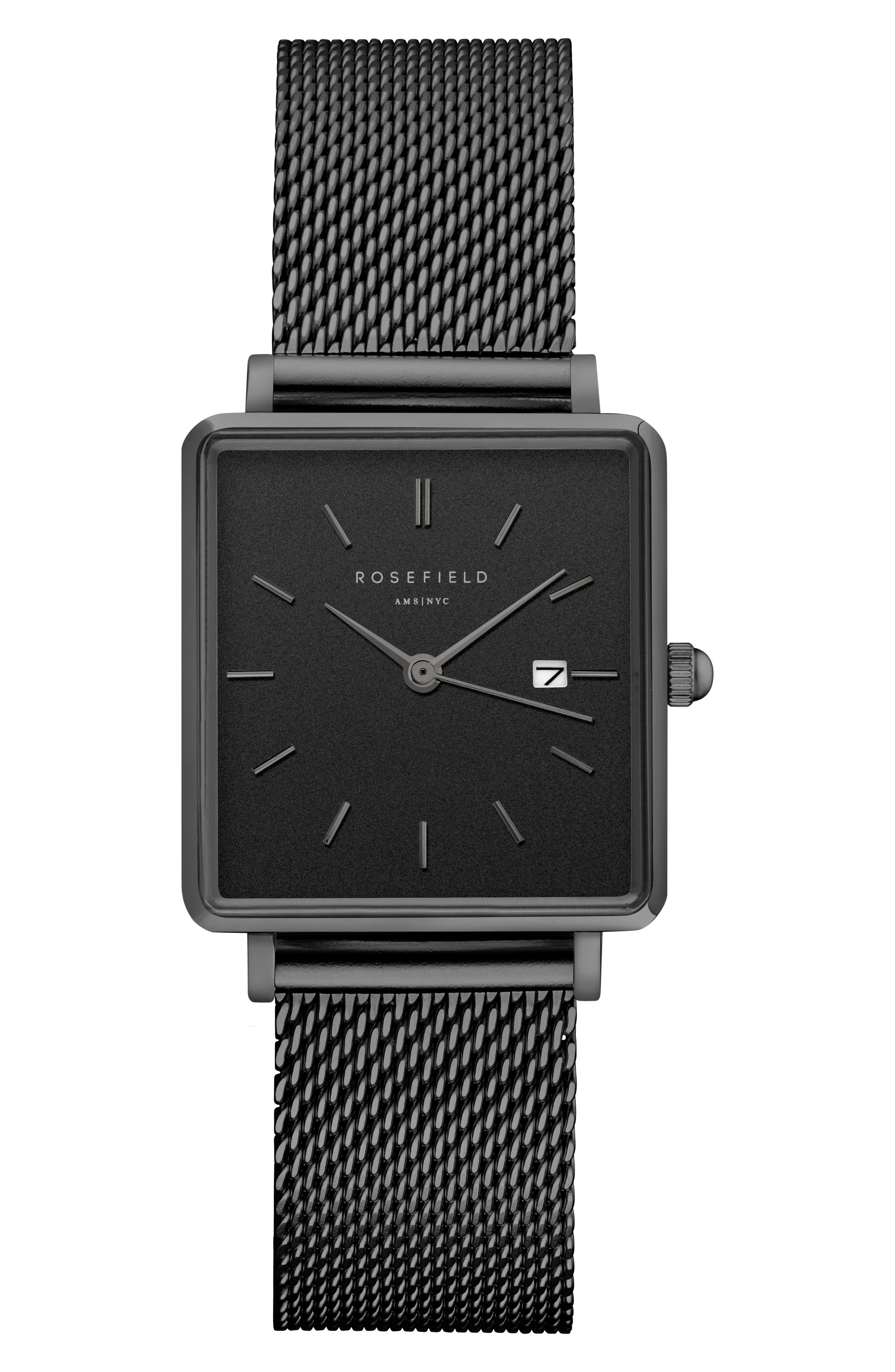ROSEFIELD The Boxy Mesh Strap Watch, 26mm x 28mm | Nordstrom