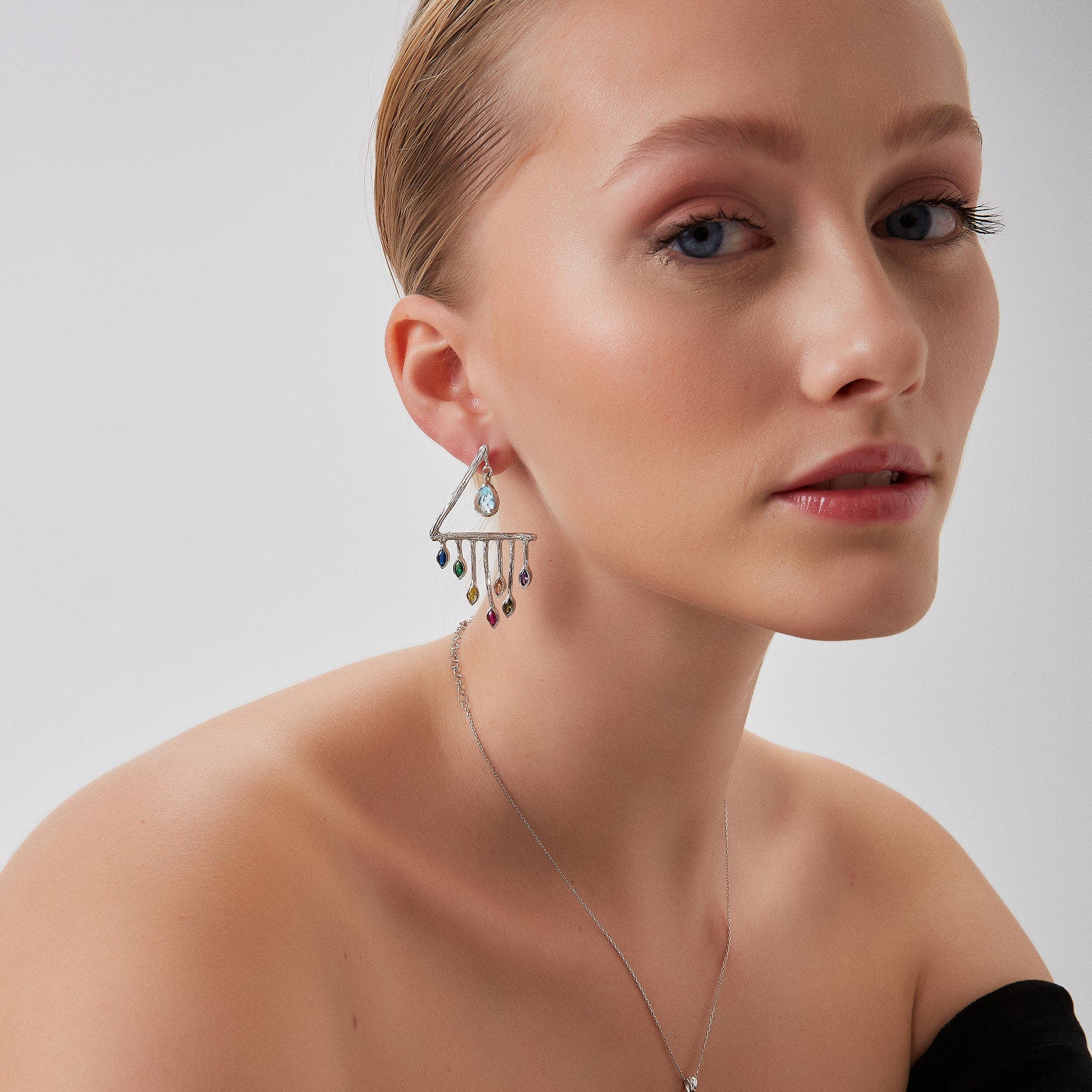 Spero London Colourful Rainbow Rain Drop Earrings in Sterling Silver ...