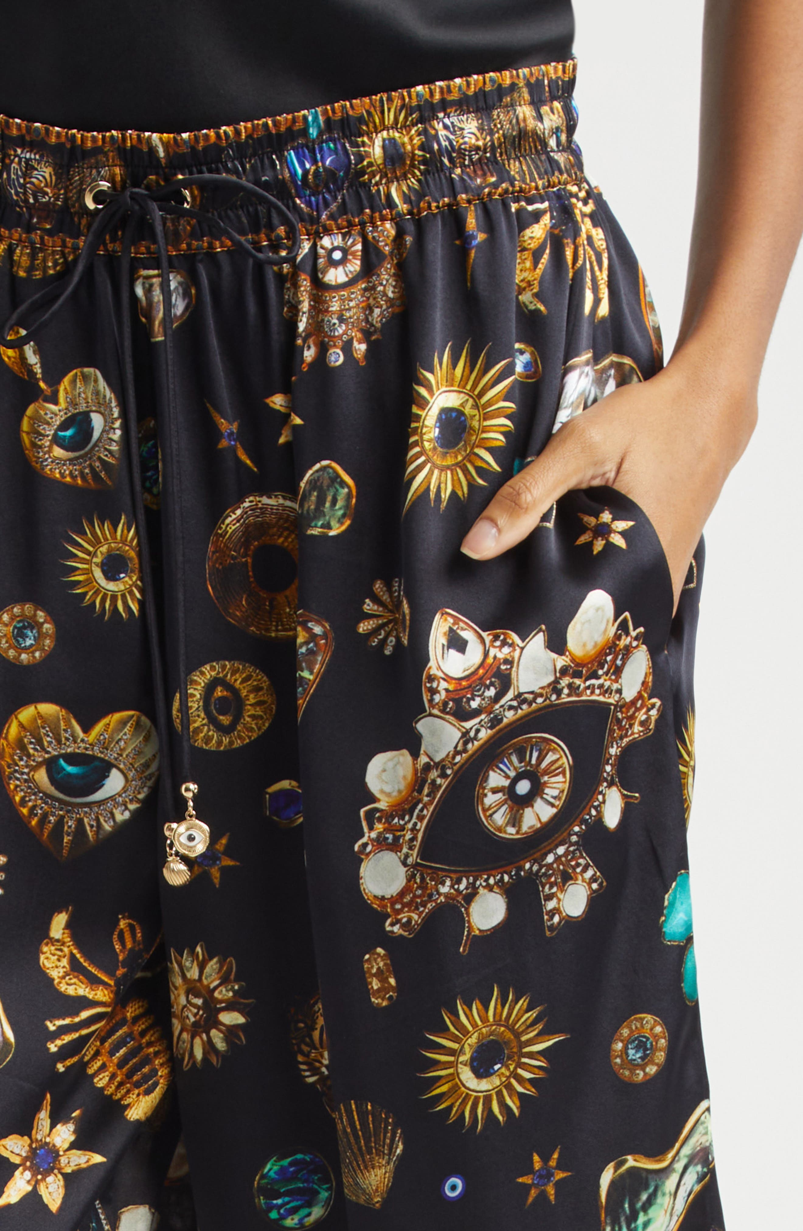 Camilla Amulets & Alchemy Print Wide Leg Silk Satin Pants | Nordstrom
