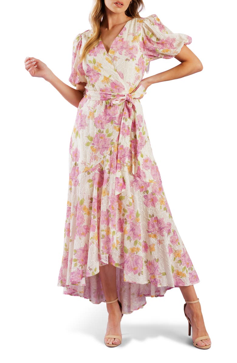 FLYING TOMATO Embroidered Eyelet Wrap Style Dress | Nordstromrack