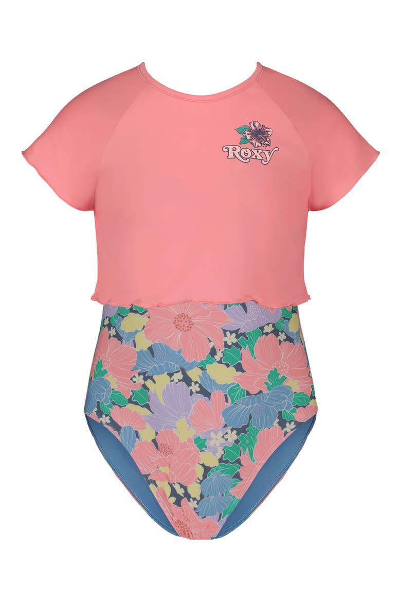 Kids' Outline Floral One-Piece Swimsuit & Cover-Up T-Shirt Set (Women ...