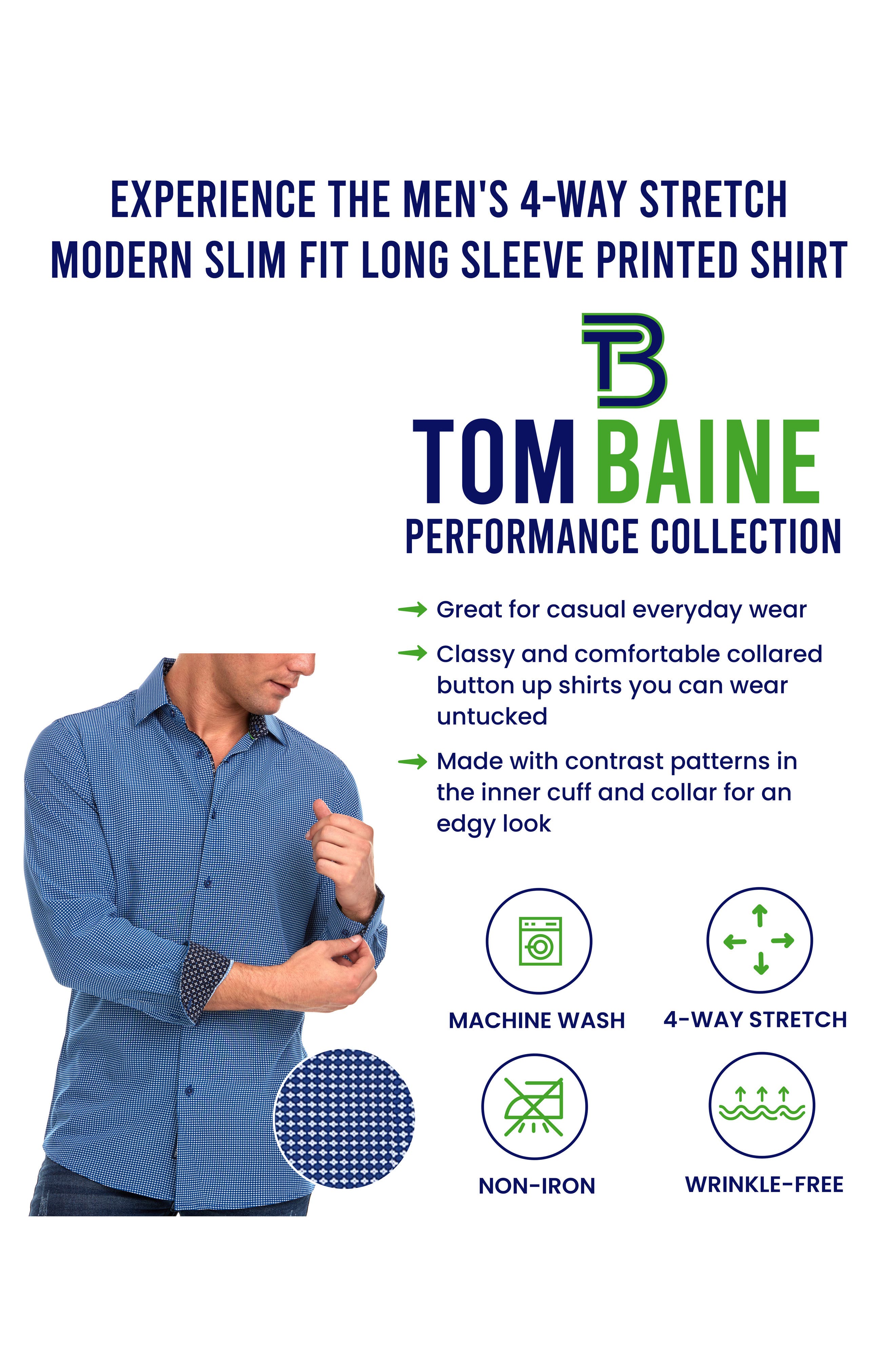 TOM BAINE Slim Fit Performance Stretch Long Sleeve Button Front Shirt ...