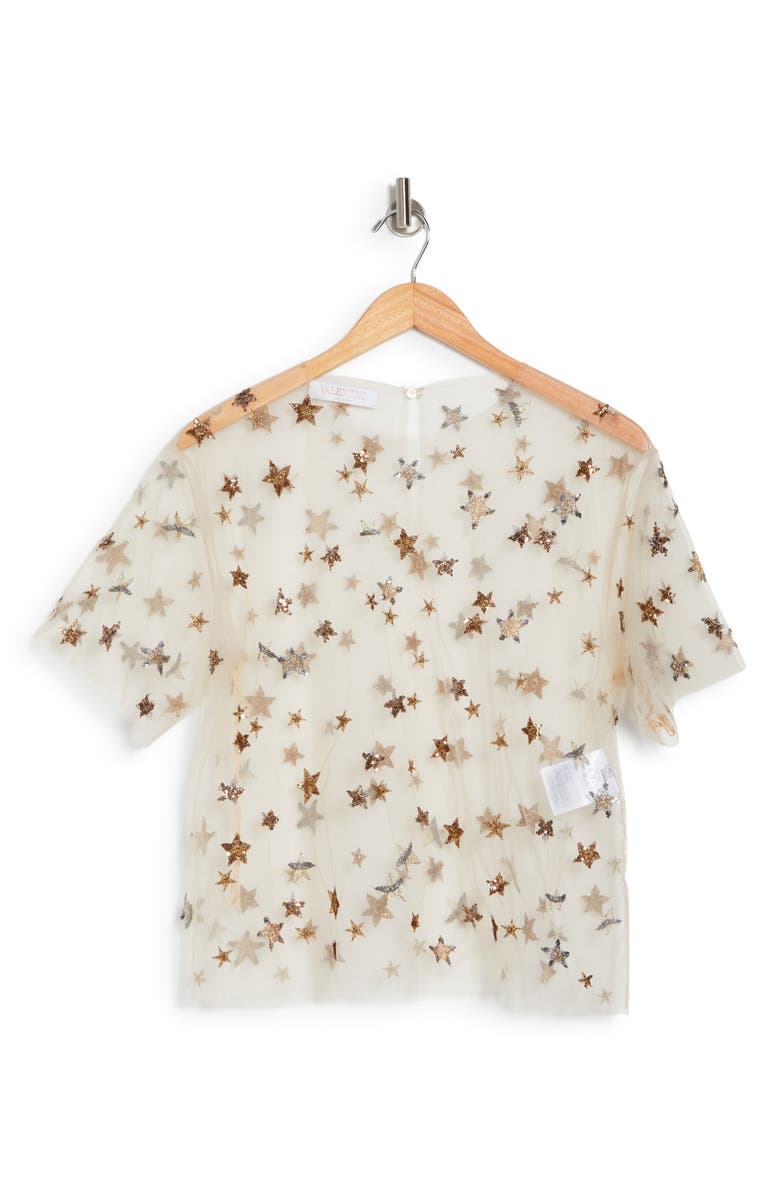 Valentino Star Embellished Sheer Short Sleeve Top | Nordstromrack