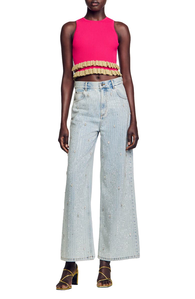 SANDRO Keyal Ruffle Accent Rib Knit Tank | Nordstromrack