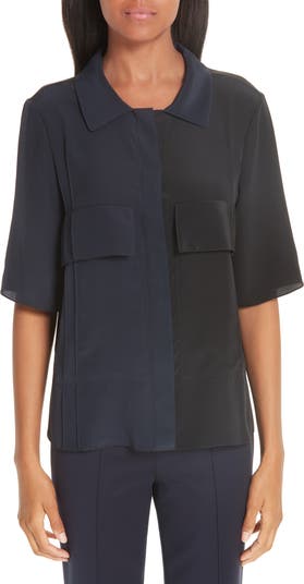 PARTOW Pocket Two-Tone Silk Blouse | Nordstrom