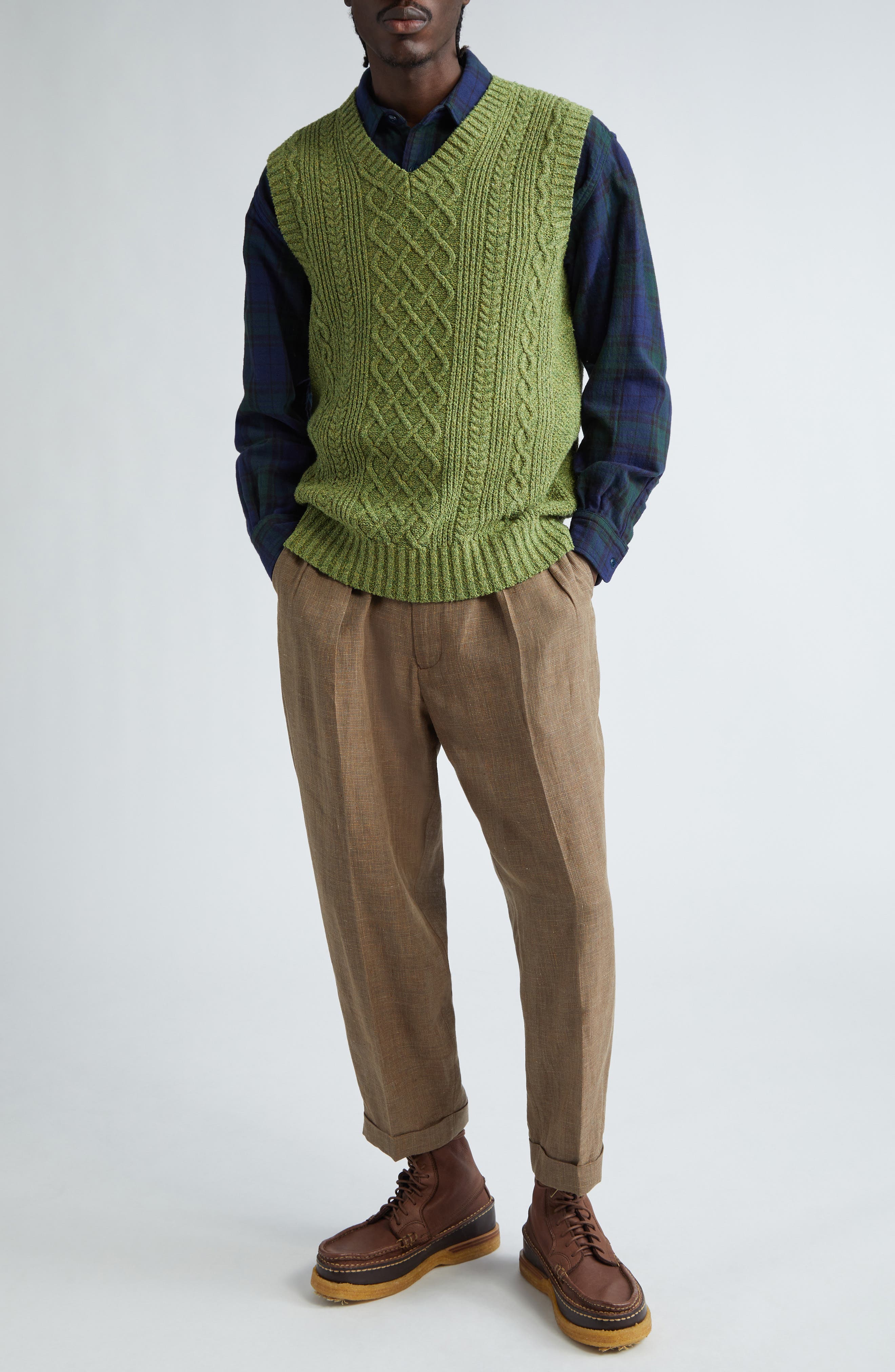 BEAMS Pleated Tapered Leg Linen Blend Pants | Nordstrom