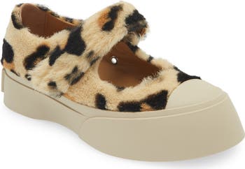 Marni Pablo Leopard Print Genuine Shearling Mary Jane Sneaker (Women ...