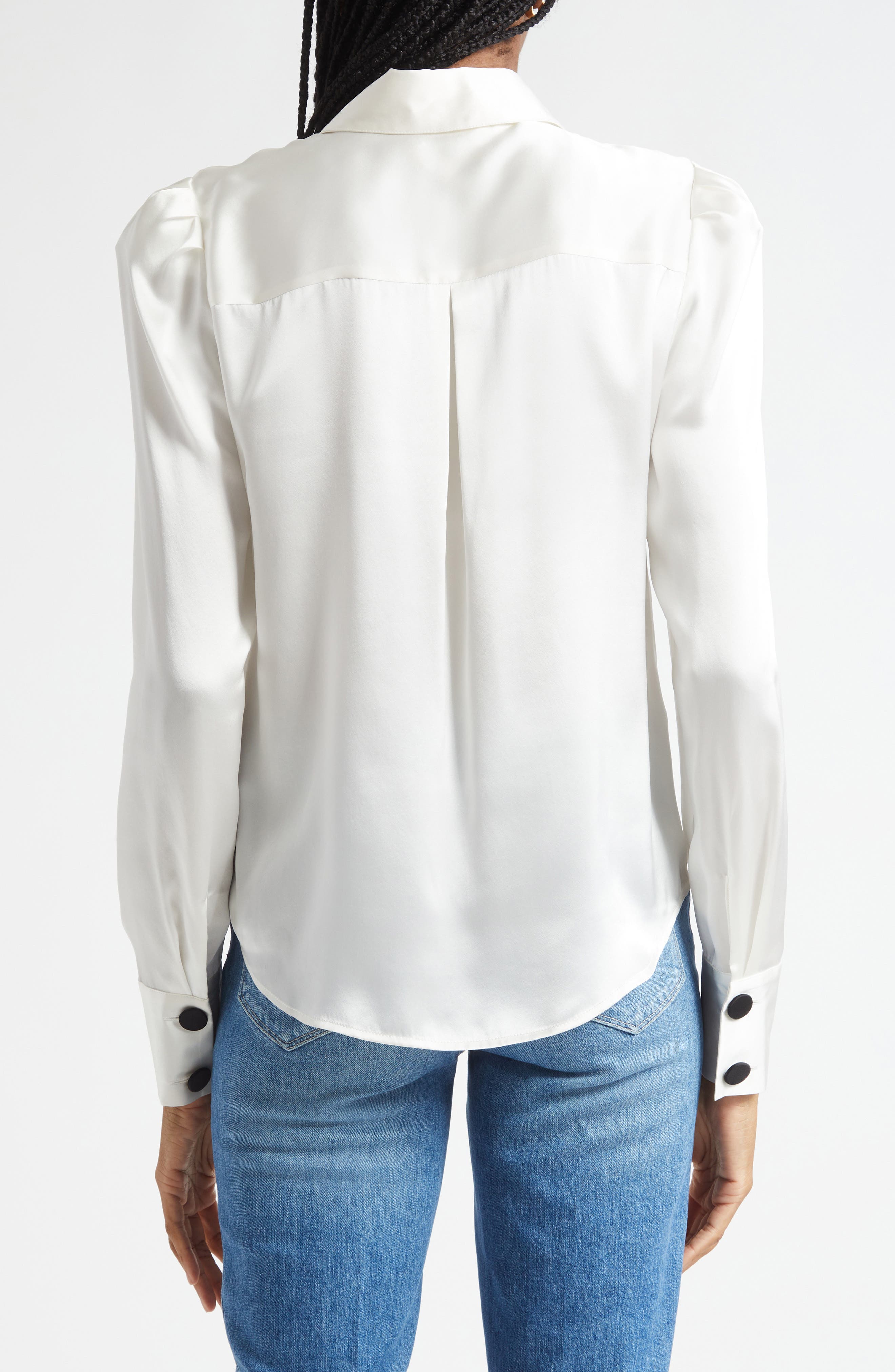 L'AGENCE Honey Silk Tie Neck Button-Up Shirt | Nordstrom