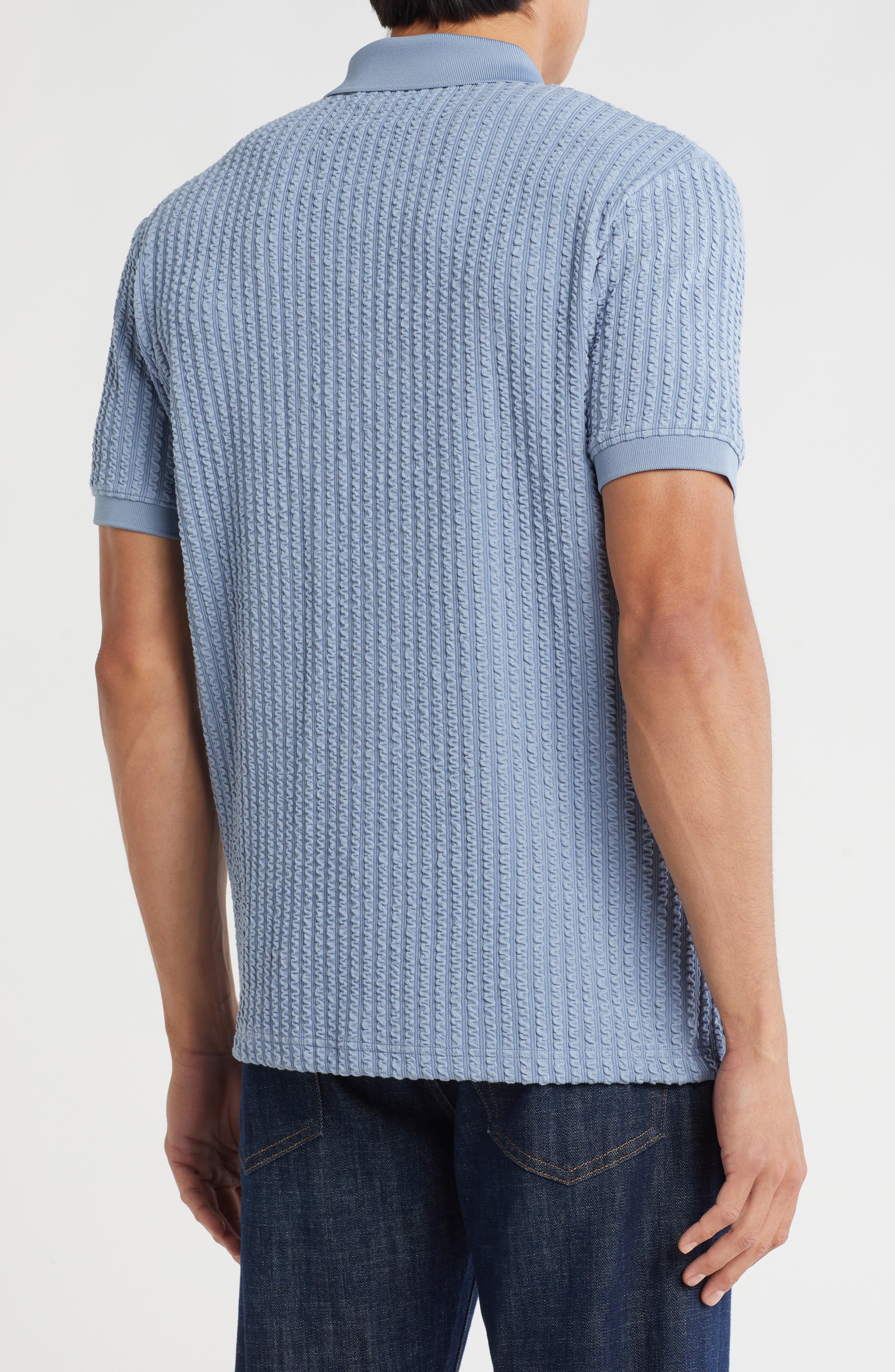 DENIM AND FLOWER Vertical Stripe Textured Quarter Zip Polo | Nordstromrack