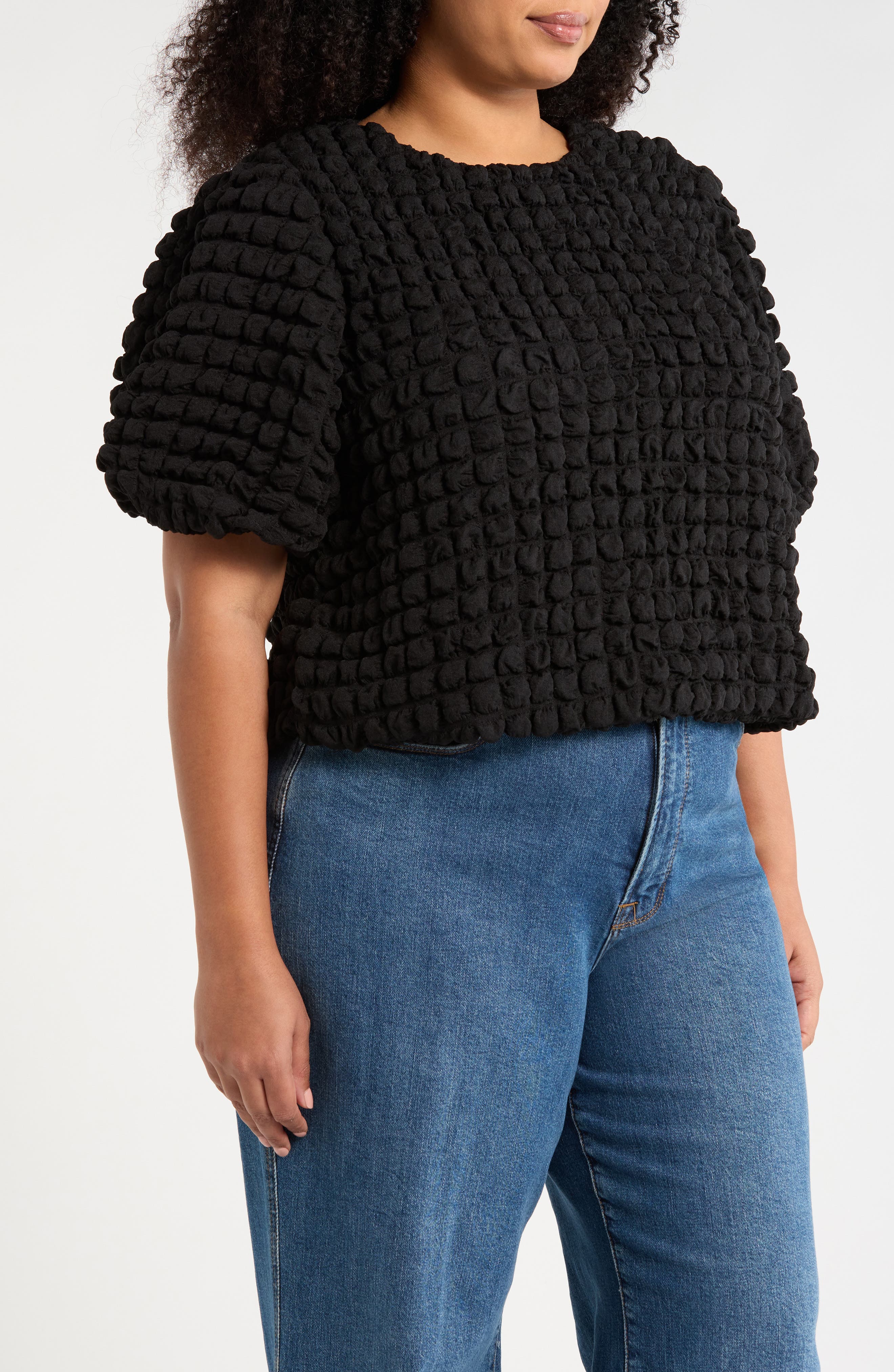 SUGARLIPS Texture Puff Sleeve Crop Top | Nordstrom