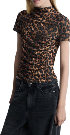 MANGO Leopard Print Ruched Top | Nordstrom