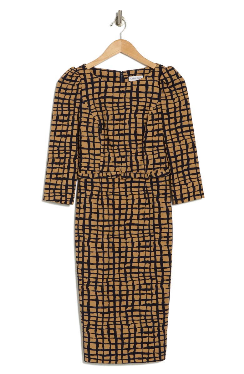 Calvin Klein Windowpane Print Belted Sheath Dress | Nordstromrack