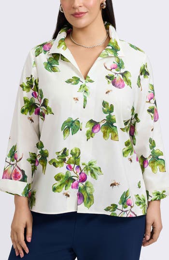Foxcroft Agnes Figs Print Stretch Cotton Popover Top | Nordstrom