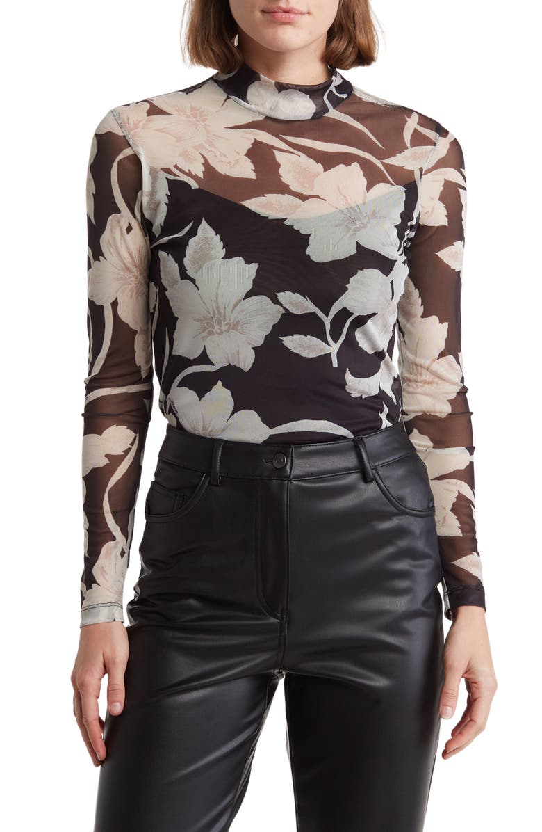 AllSaints Elia Jardin Long Sleeve Mesh Top | Nordstromrack