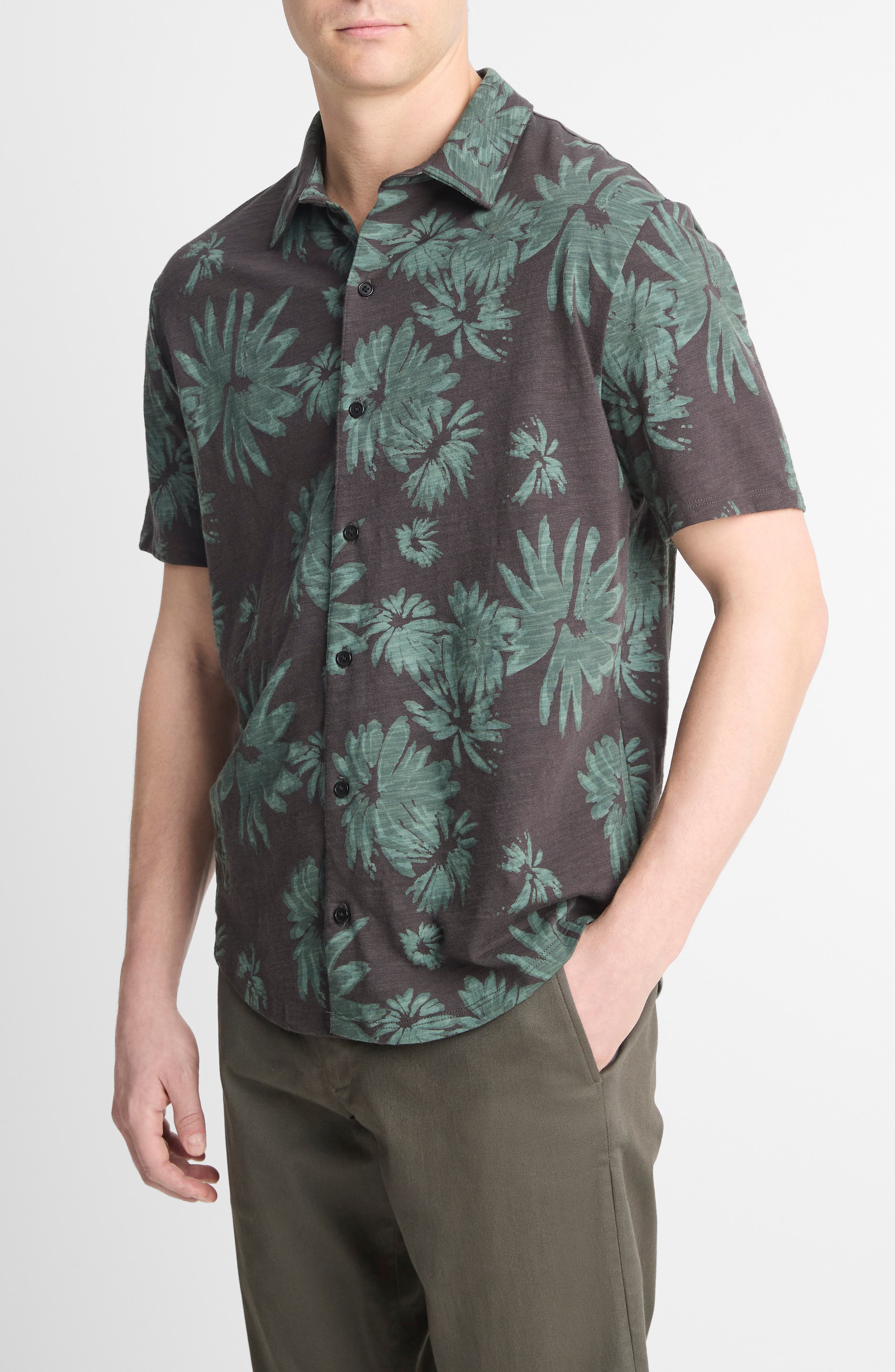 Vince Tossed Blooms Short Sleeve Cotton Button-Up Shirt | Nordstromrack
