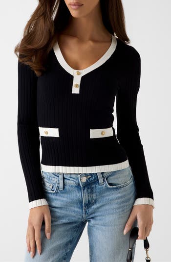GUESS Laurel Tipped V-Neck Sweater | Nordstrom