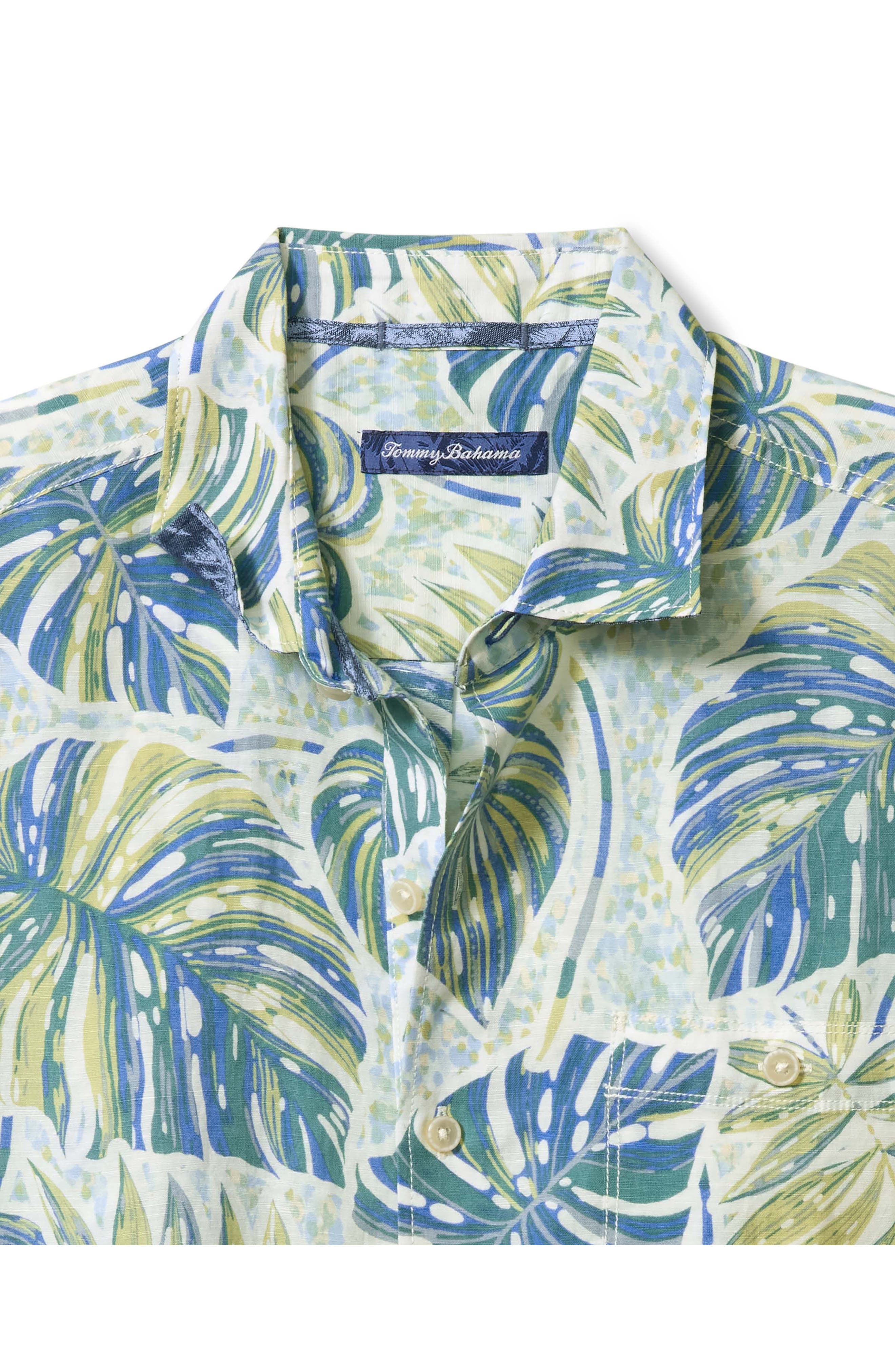 Tommy Bahama Sand Monstera Print Short Sleeve Linen Blend Button-Up ...