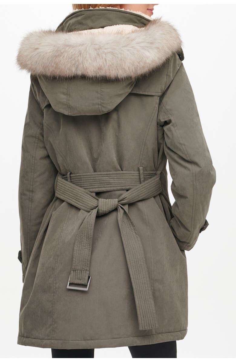 DKNY Belted Faux Fur Trim Hood Anorak | Nordstromrack