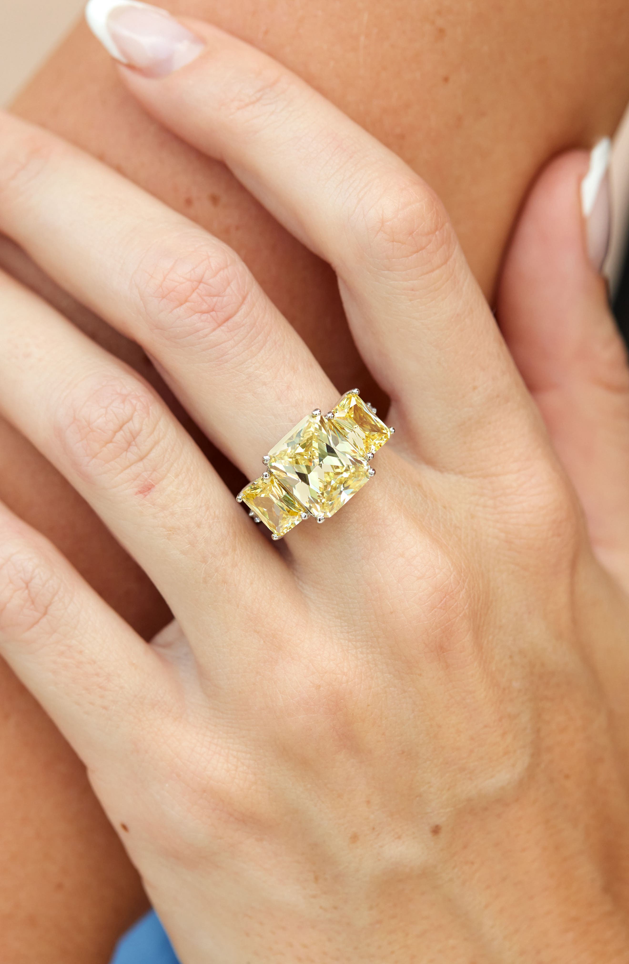 SAVVY CIE JEWELS Canary 3-Stone Emerald Cut CZ Ring | Nordstromrack