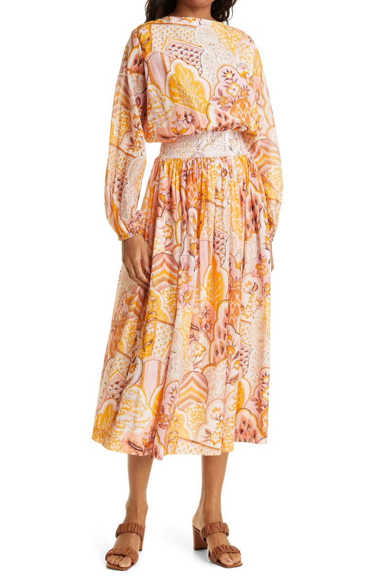 RHODE Poppy Floral Mix Print Long Sleeve Cotton Dress | Nordstromrack