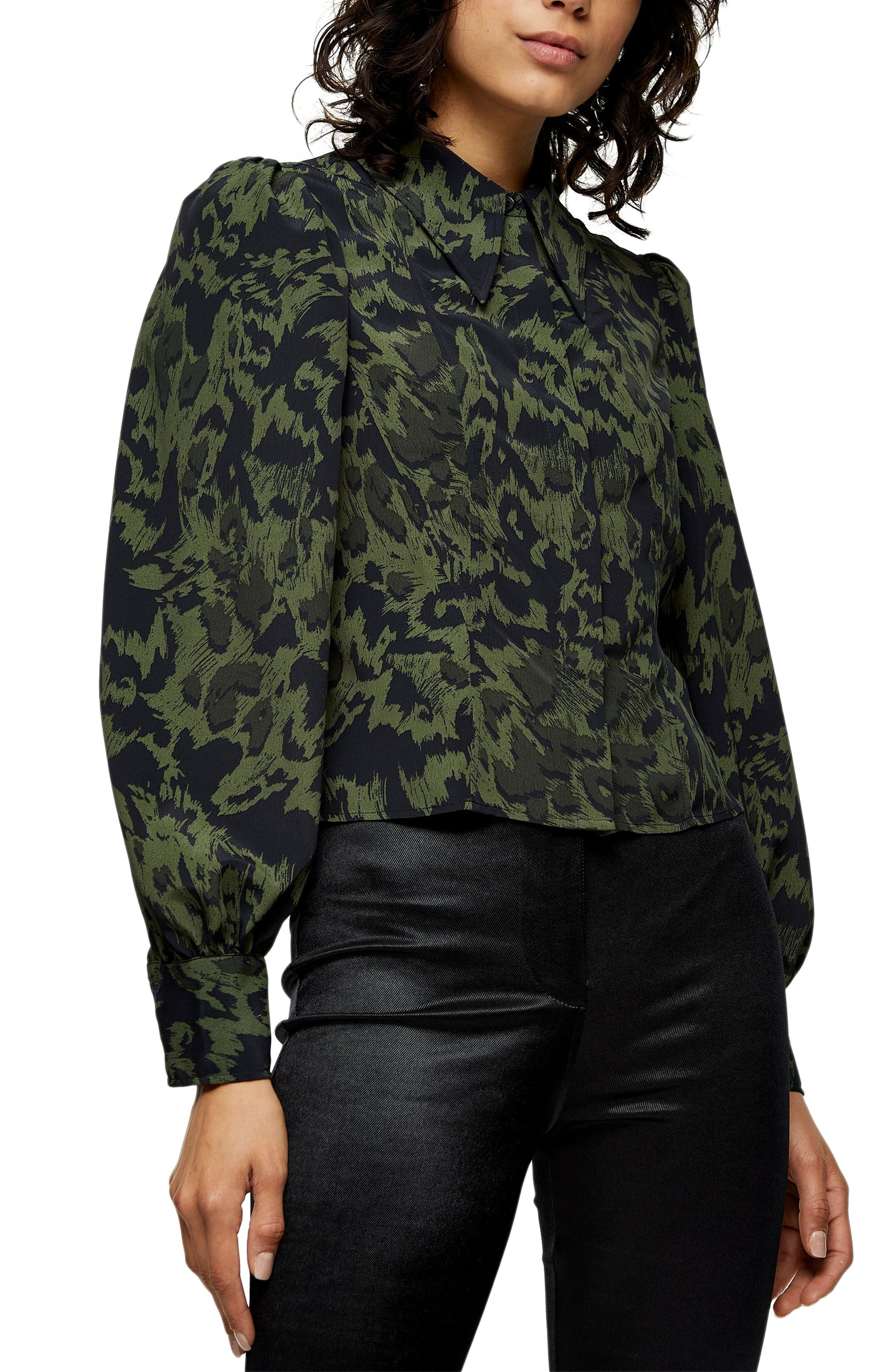 Topshop Animal Print Slim Seamed Button-Up Shirt | Nordstromrack