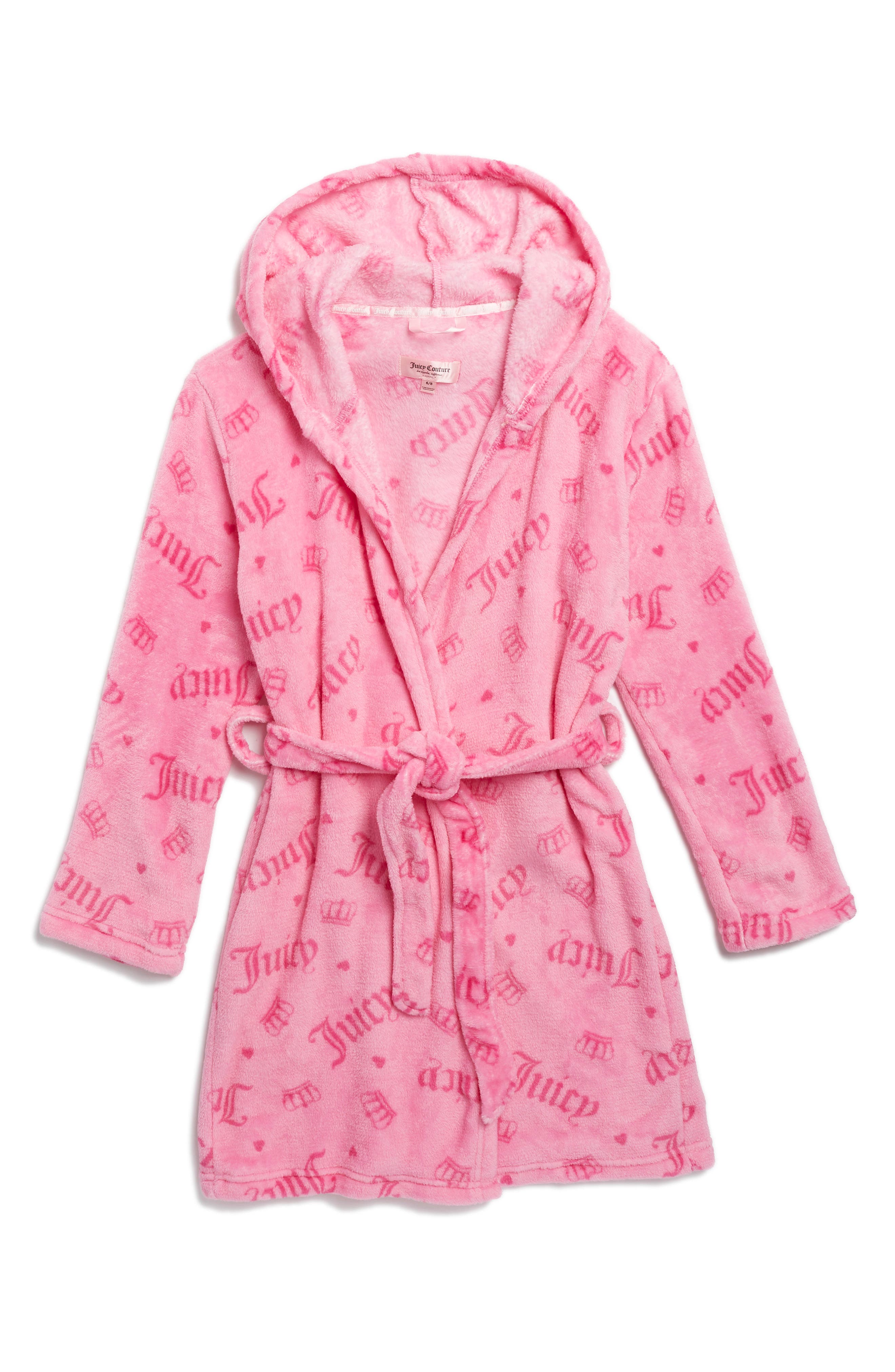Juicy Couture Kids' Logo Print Hooded Fleece Robe | Nordstromrack