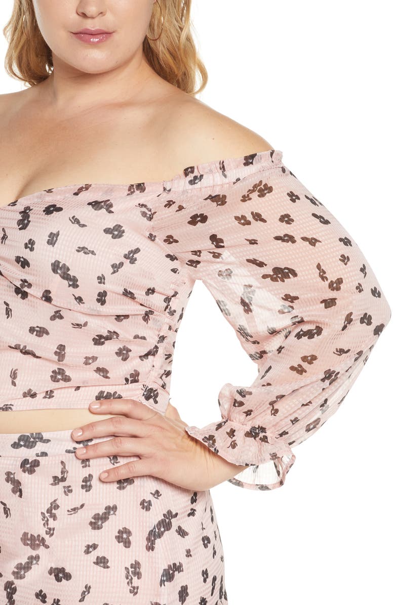 Leith Floral Ruffle Off the Shoulder Top | Nordstromrack