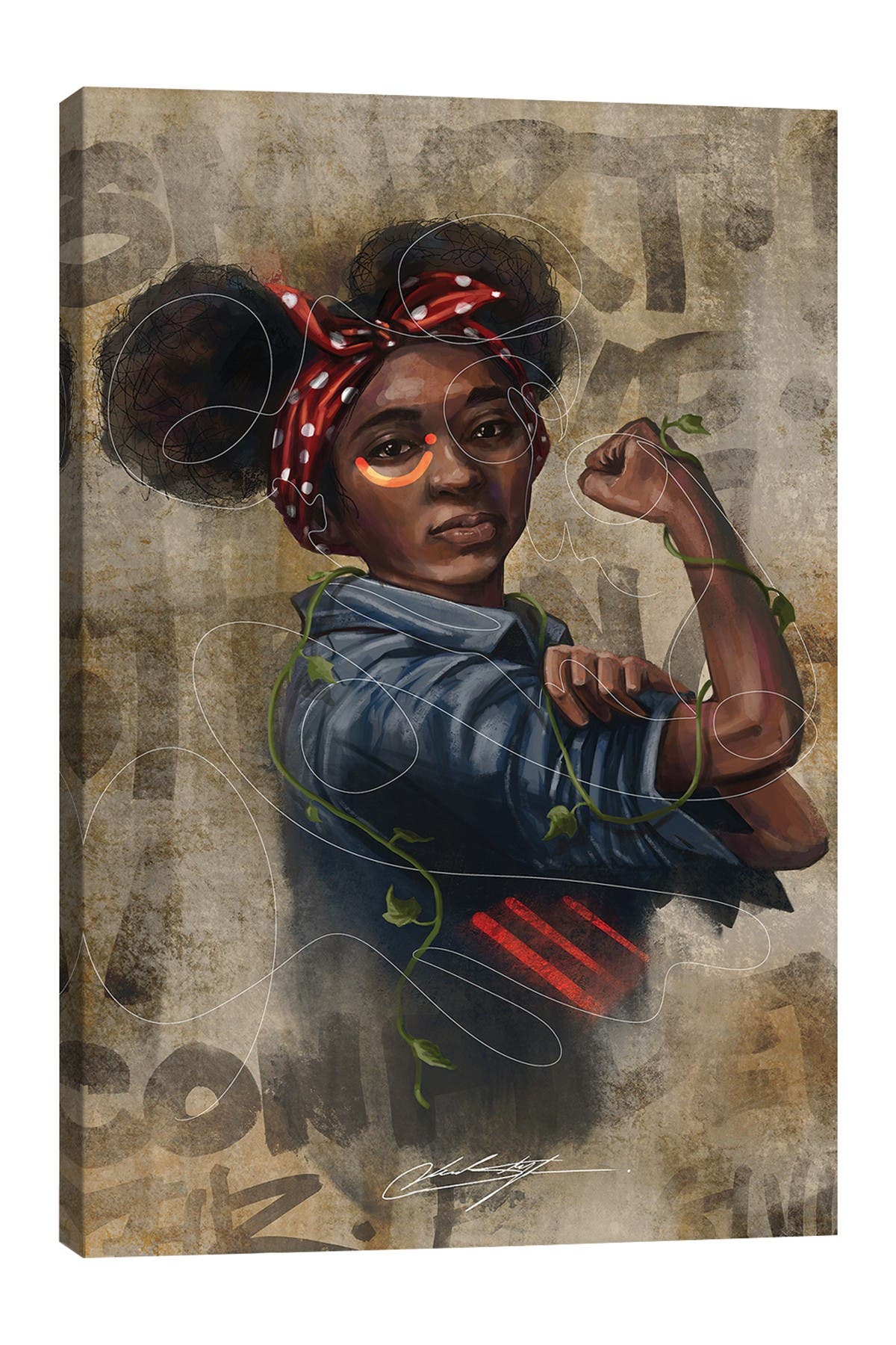 iCanvas Black Girl Strong by Chuck Styles Canvas Wall Art - 18" x 26 ...