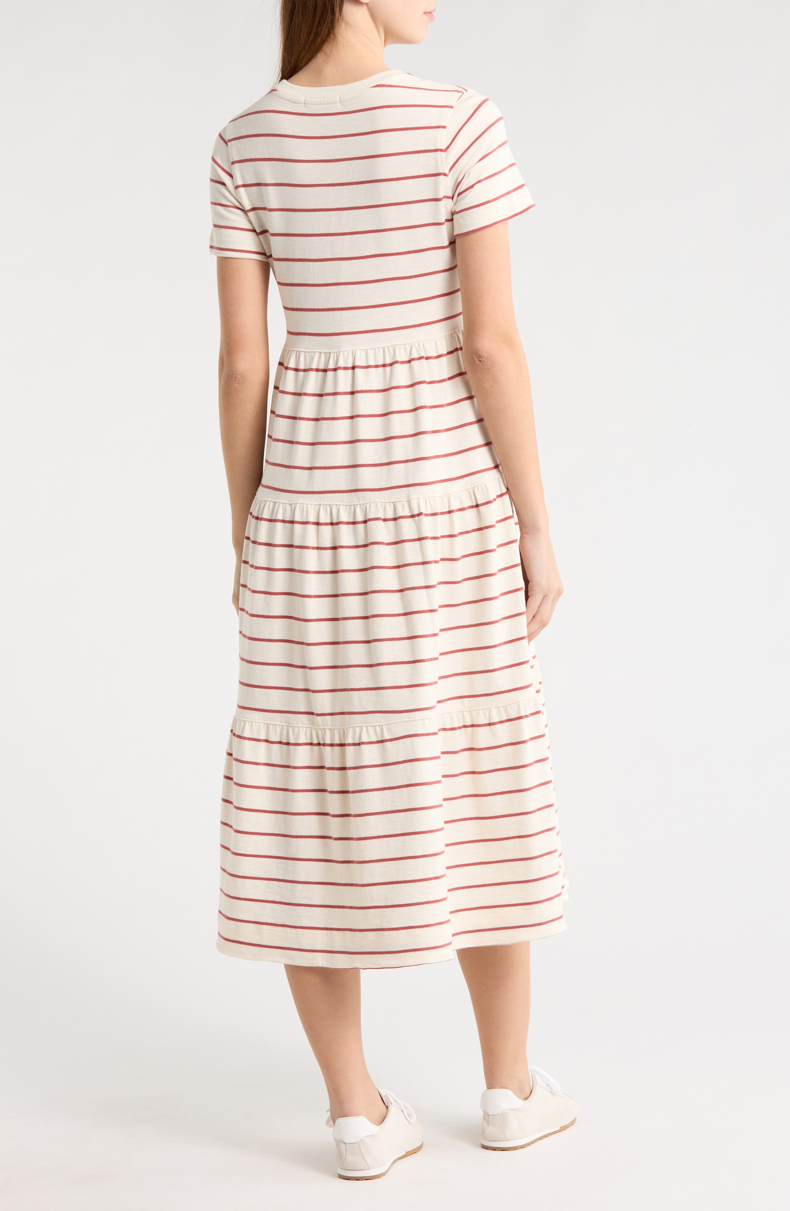 Marine Layer Luxe Stripe Tiered Sueded Cotton Dress | Nordstrom